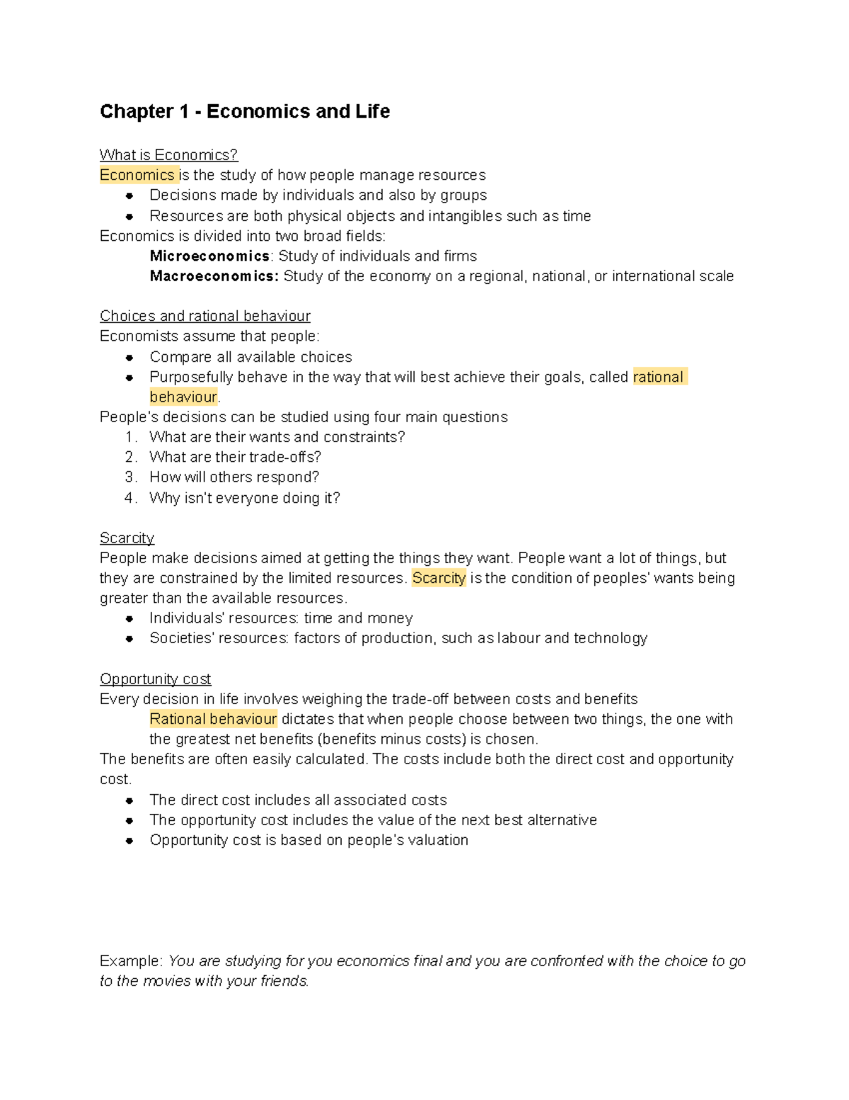 ECO1104 - Chapter 1 Economics and Life - Chapter 1 - Economics and Life ...
