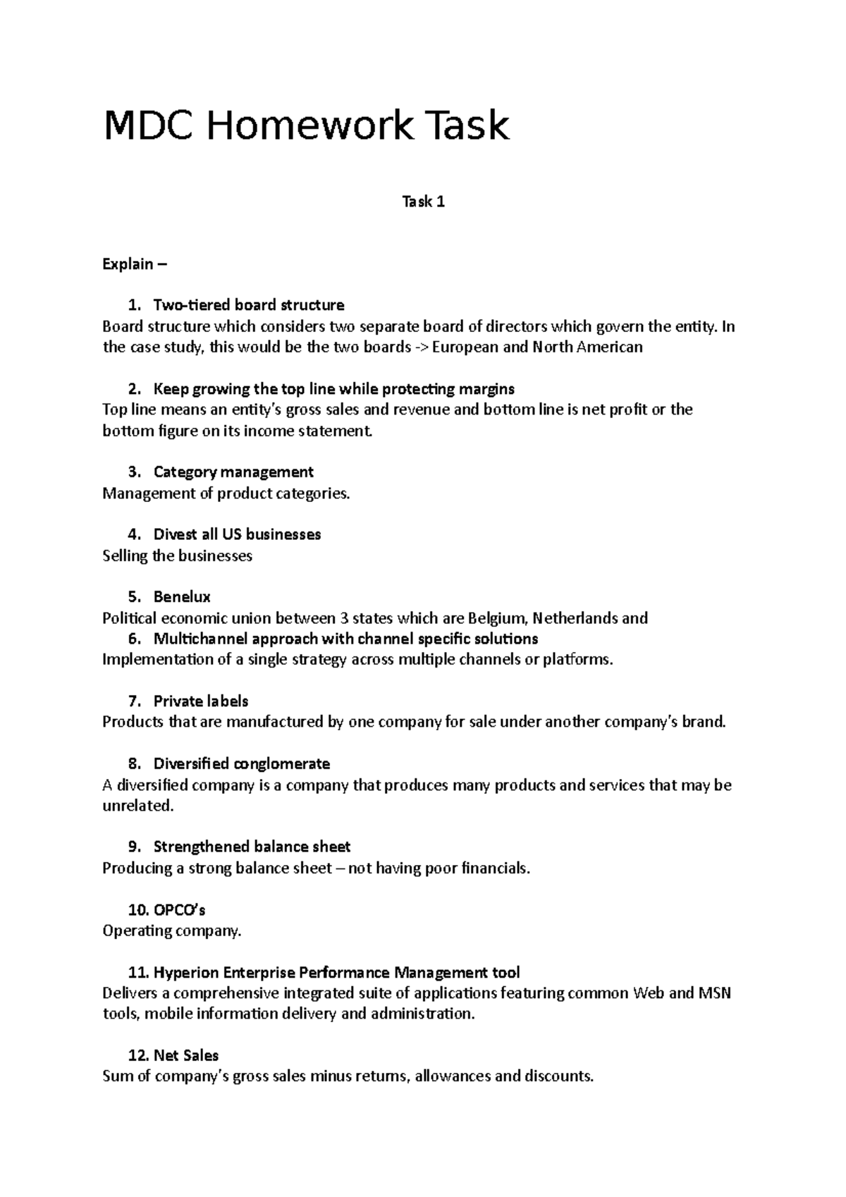 Management Decisions and control homework - MDC Homework Task Task 1 ...