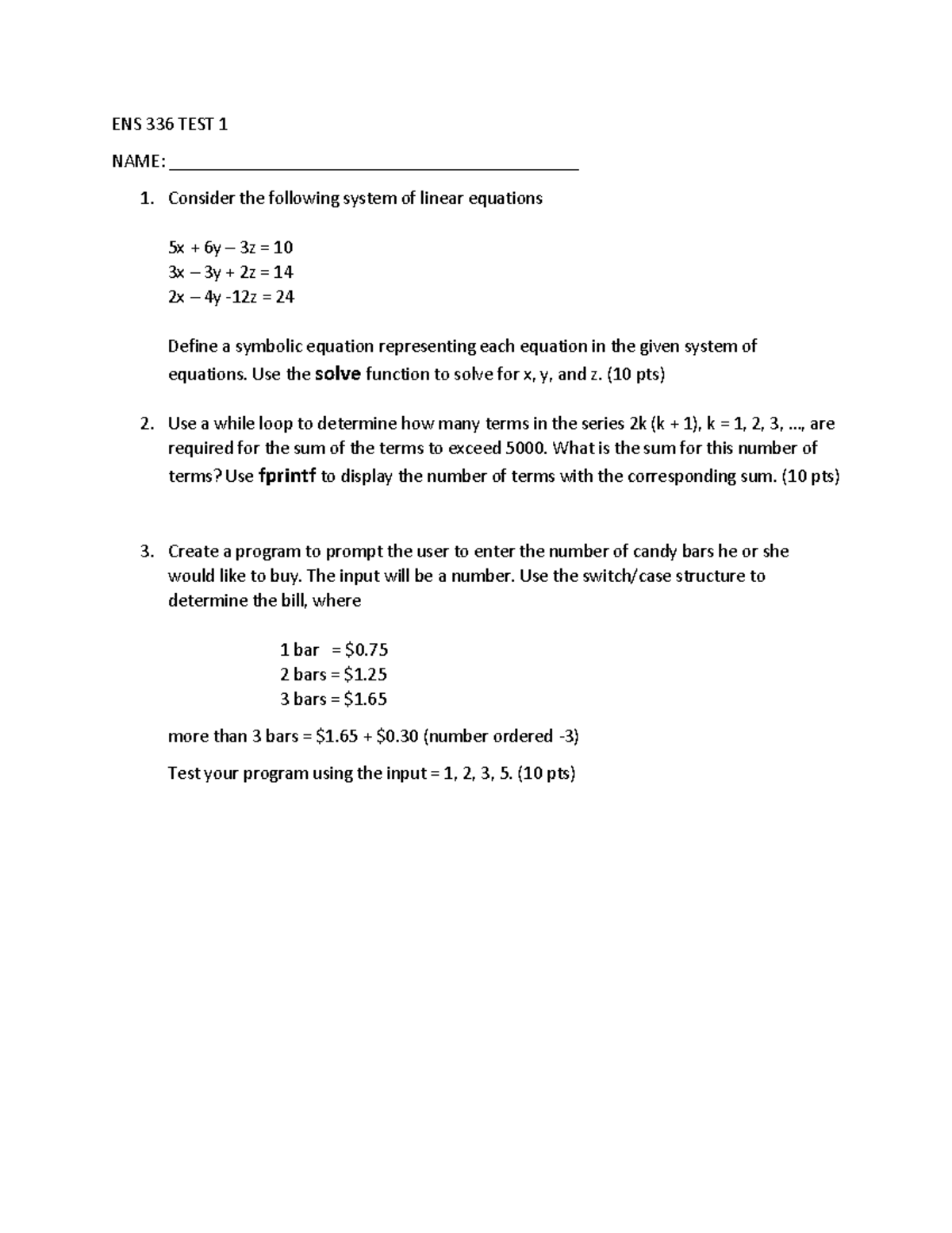 Test 1 - ENS336 - Test 1 - ENS 336 TEST 1 NAME
