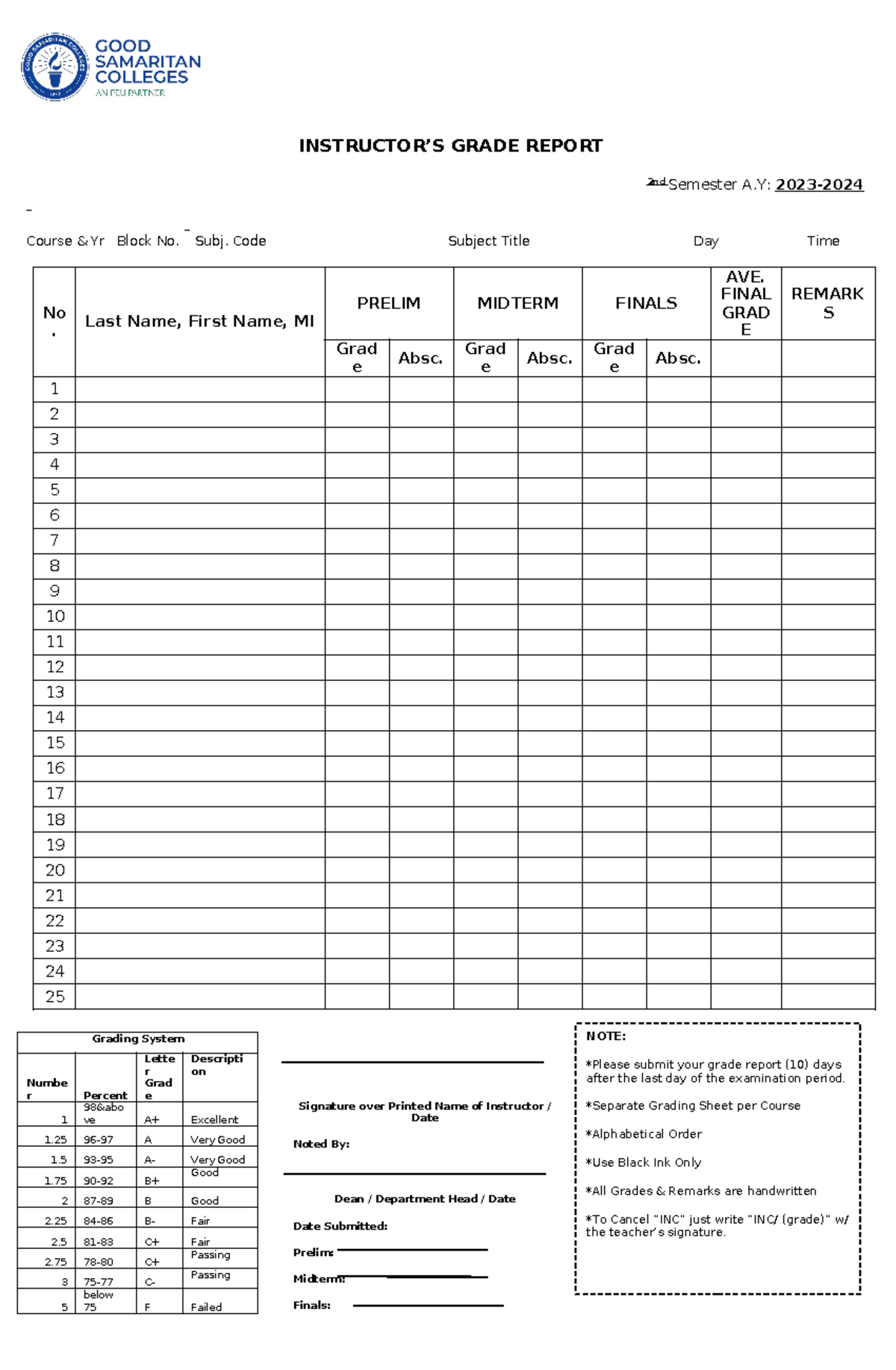 NEW-Grading-Sheet-Template - INSTRUCTOR’S GRADE REPORT 2nd Semester A ...