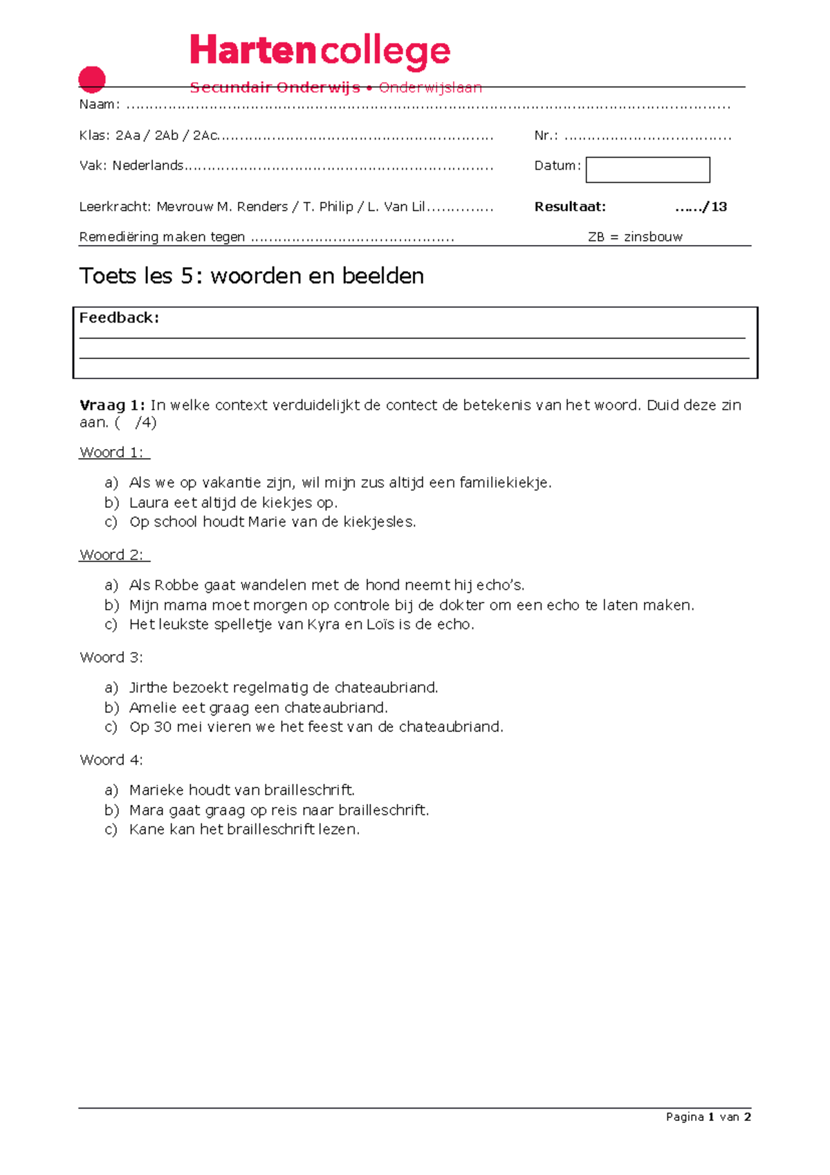 Toets les 5 woorden en beelden - Secundair Onderwijs • Onderwijslaan ...