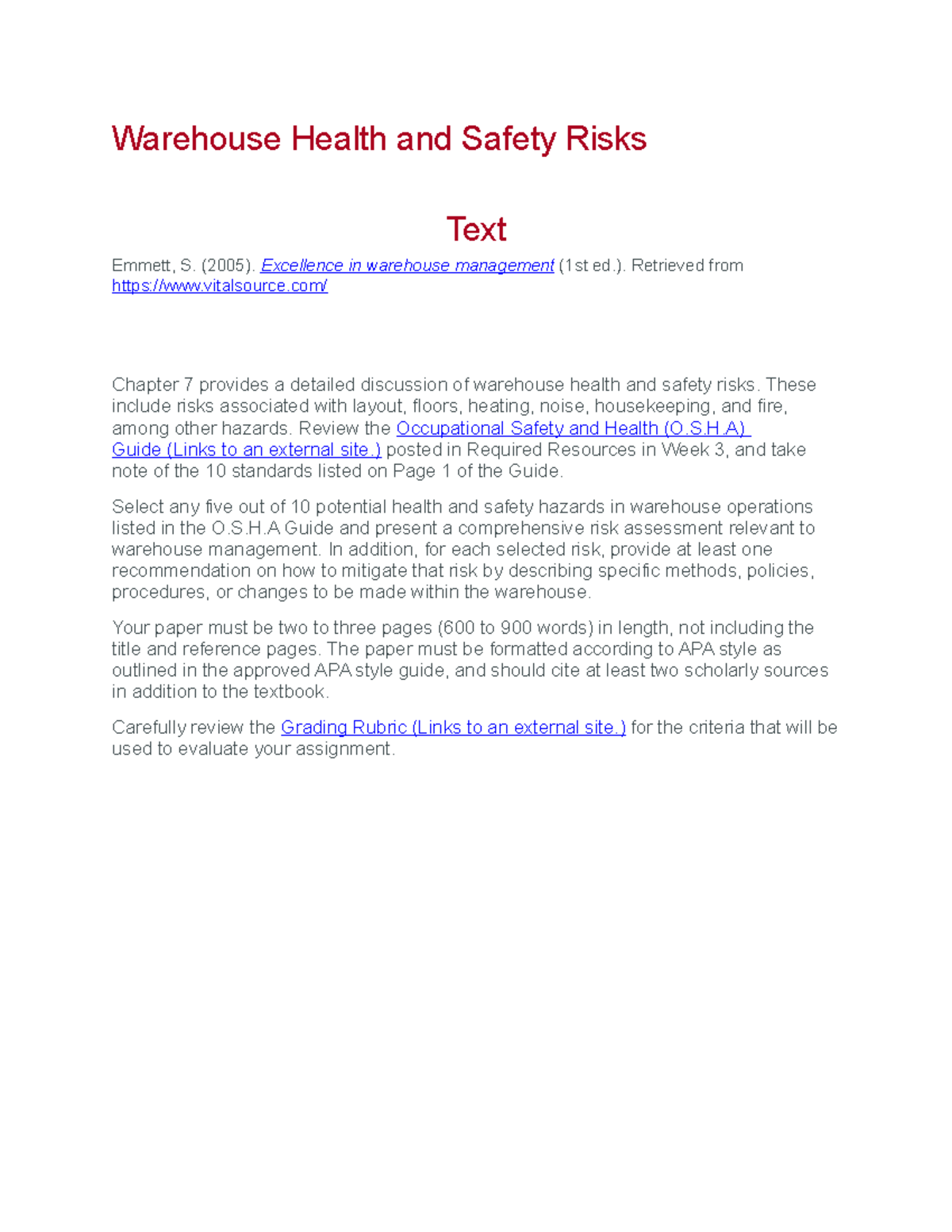 Warehouse Health and Safety Risks - (2005). Excellence in warehouse ...