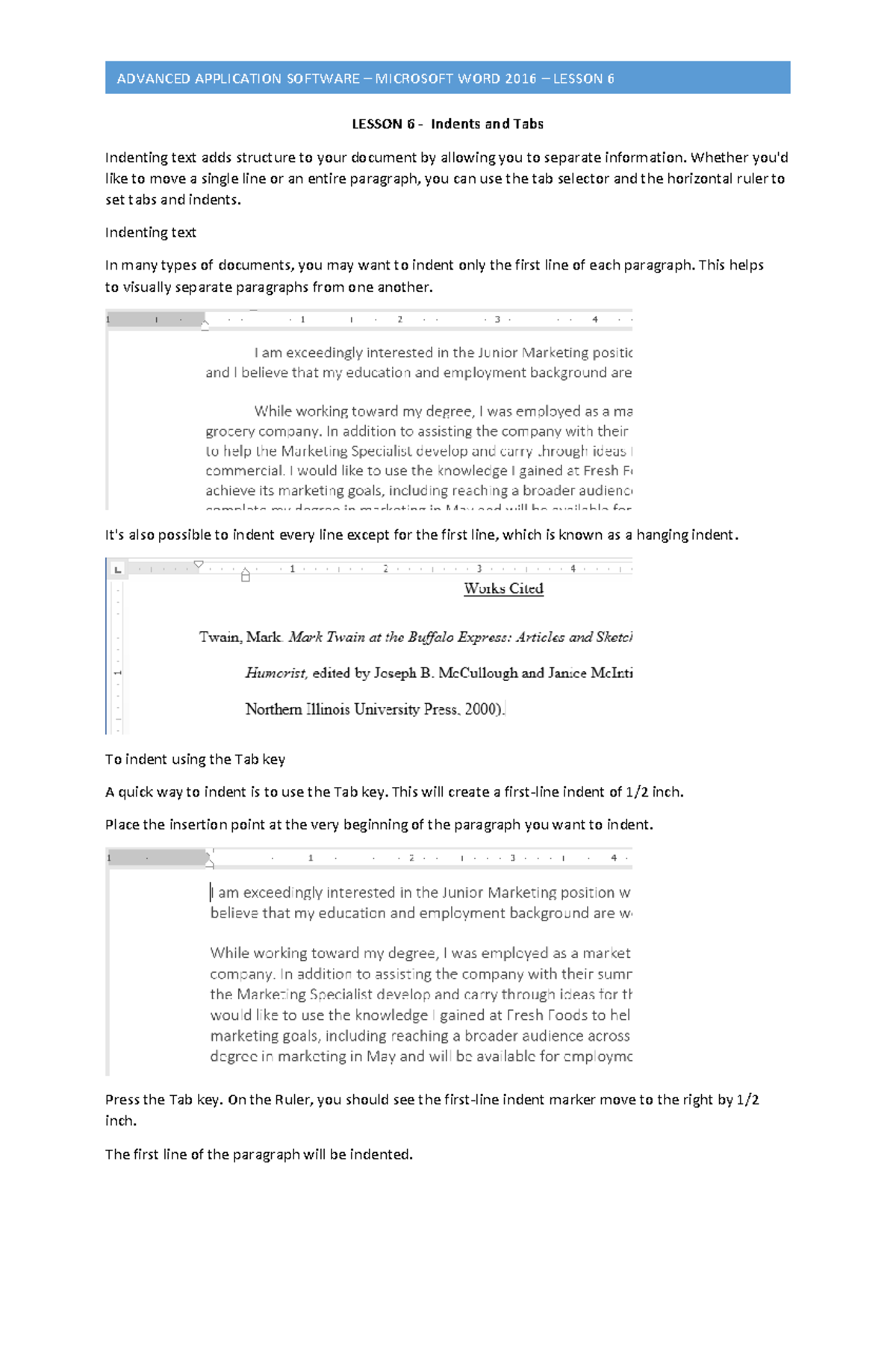 MS WORD Lesson 6 - FIRST year Second Semester - Application Software ...