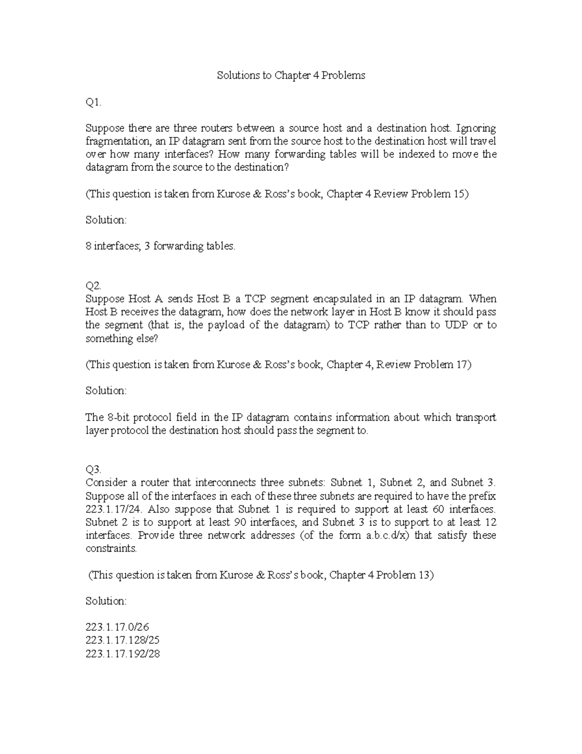 Solutions to chapter 4 problems - Solutions to Chapter 4 Problems Q1. Suppose there are three ...