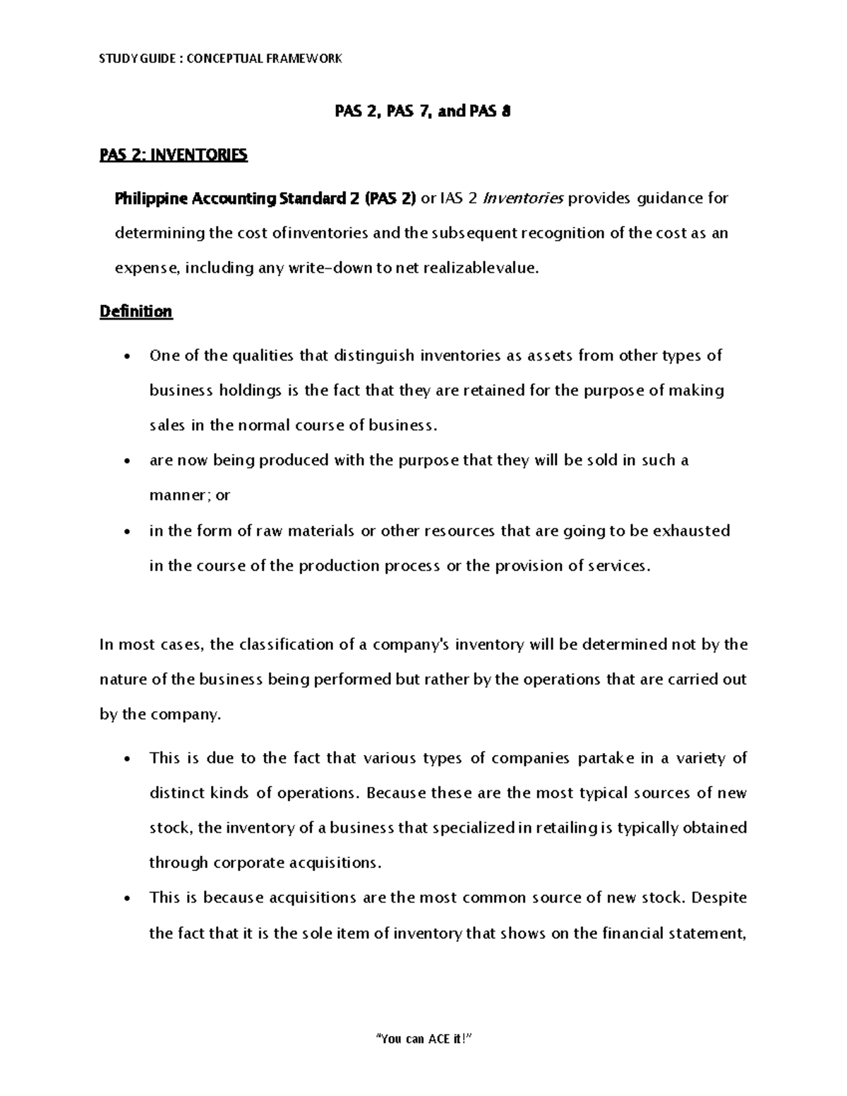 1 Conceptual Framework Study Guide - PAS 2, PAS 7, and PAS 8 PAS 2 ...
