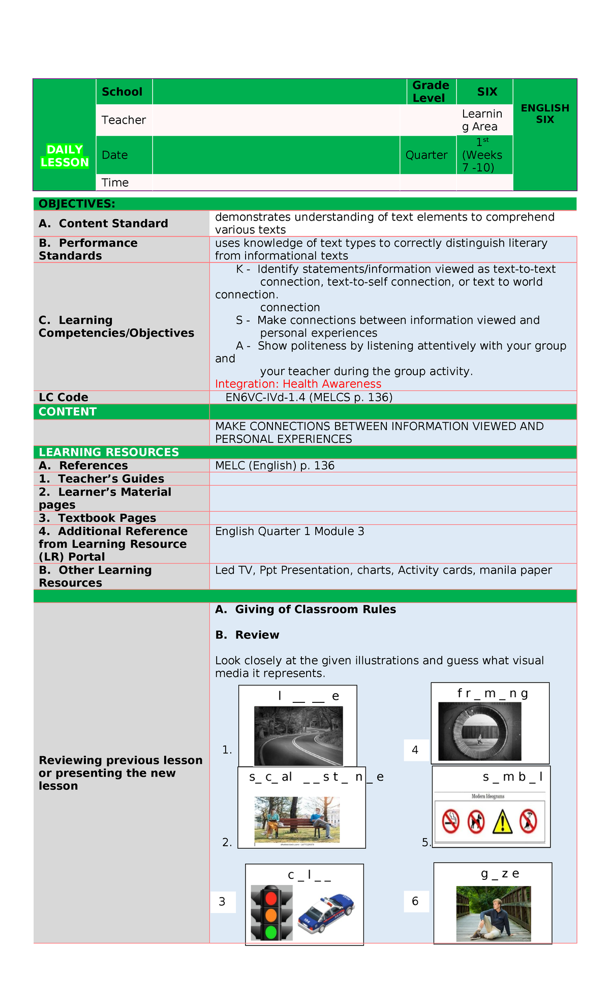 English 6 - DLL - Module 3 - Q1 - c _ l _ _ g _ z e DAILY LESSON School ...