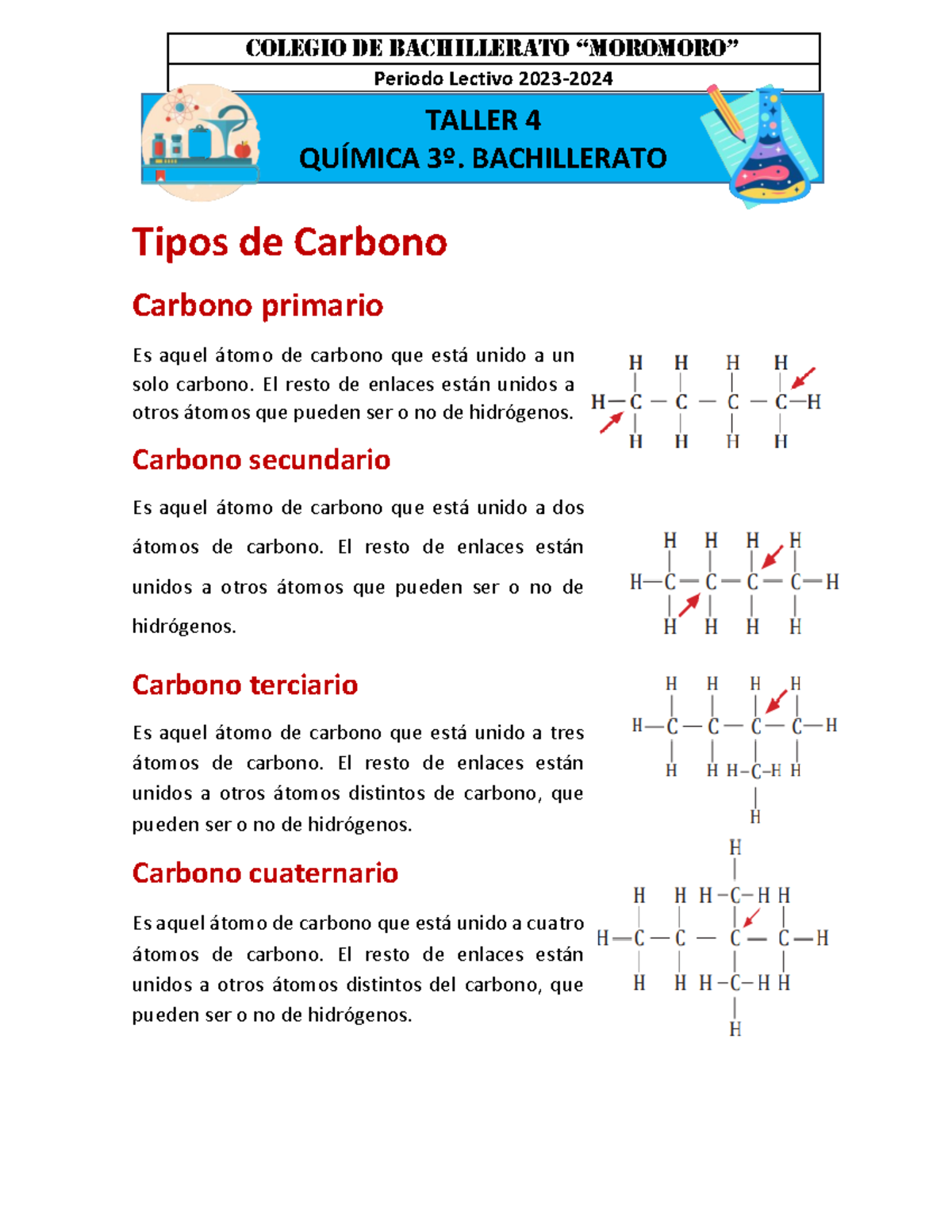 Taller DE Quimica Tercero Bachillerato - Periodo Lectivo 2023- 2024 ...