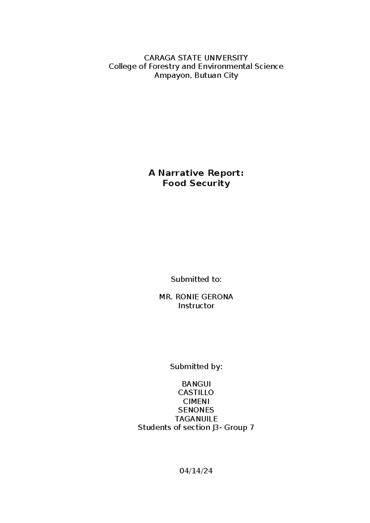 TCW- Narrative- Report - CARAGA STATE UNIVERSITY College of Forestry and Environmental Science ...