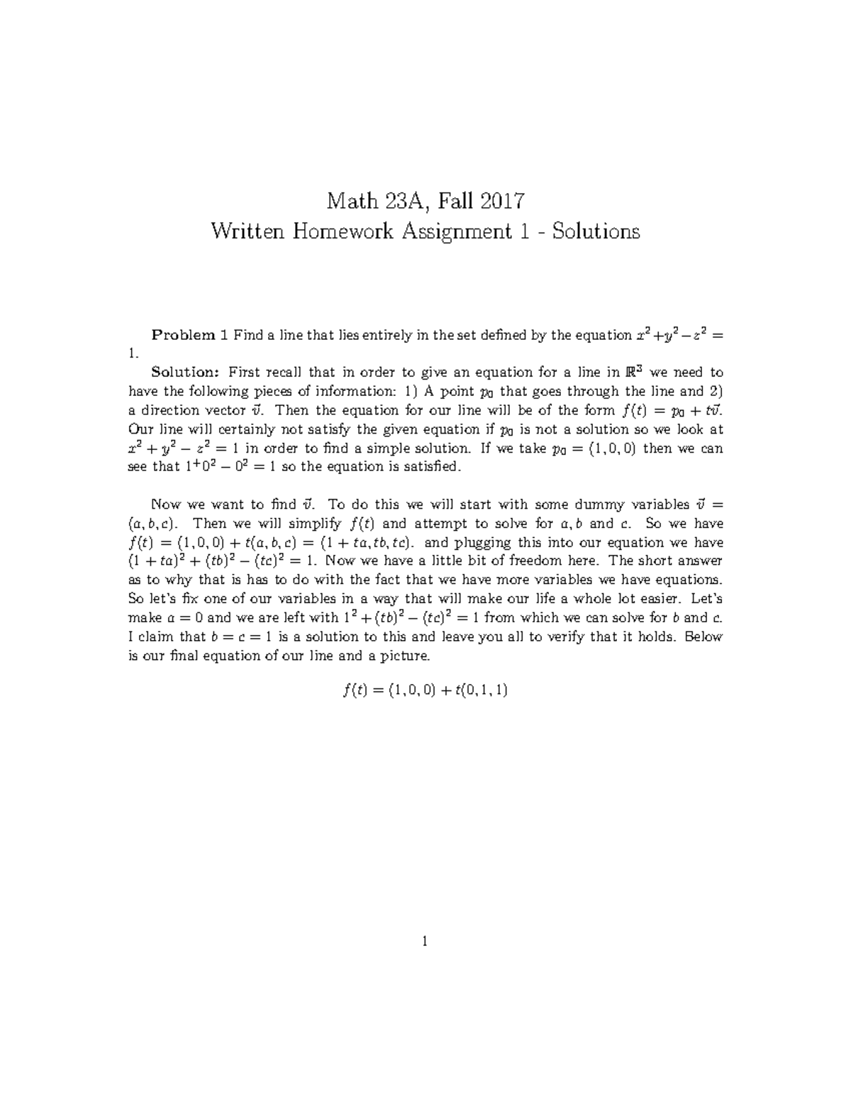 HW1 solutions - hw1sol - Math 23A, Fall 2017 Written Homework Assignment 1 Solutions Problem 1 ...