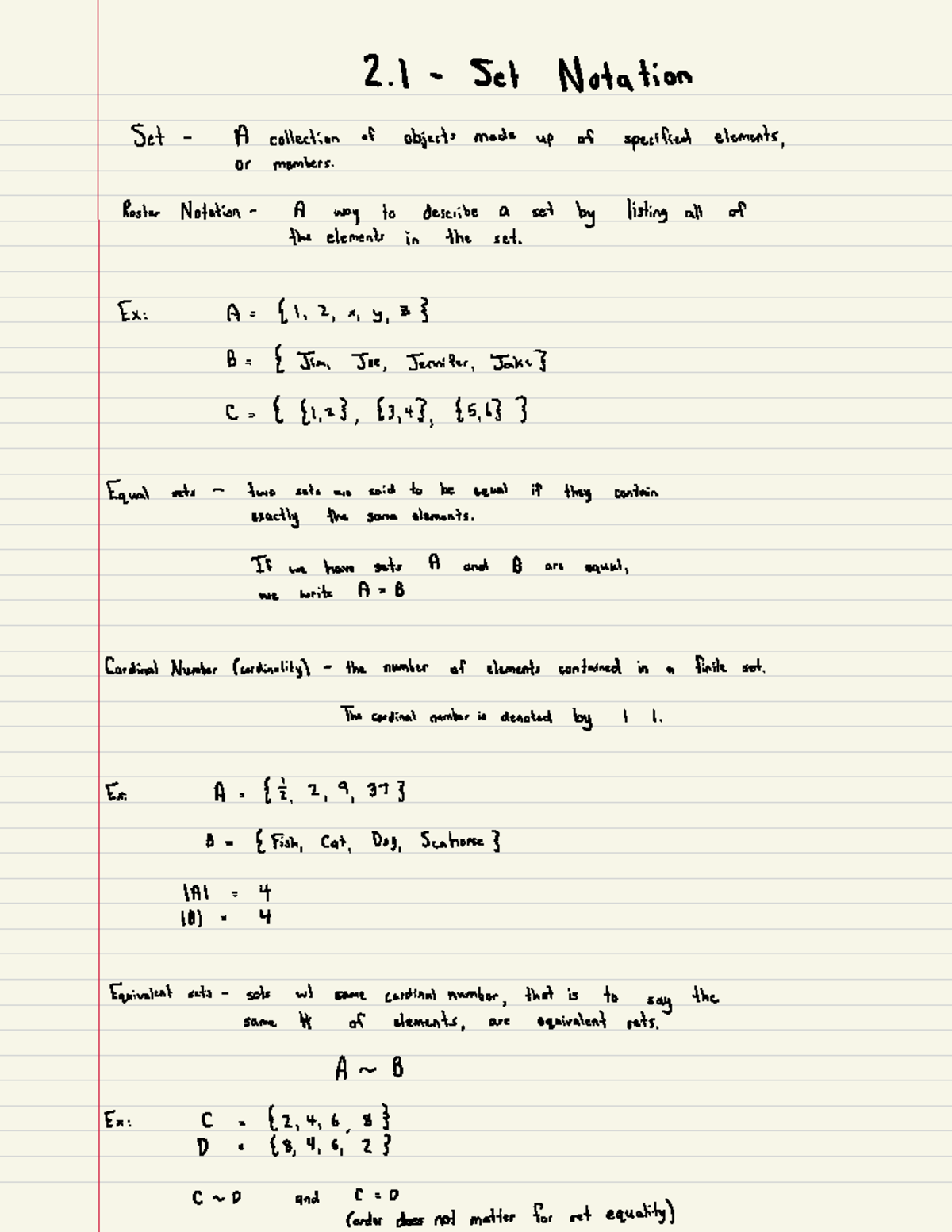 Section 2.1 Notes - 2. I Set Notation Set ####### A collection of ...