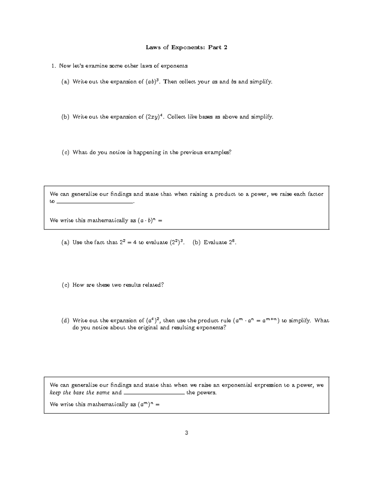 Laws of Exponents Rule Review Part2 - Laws of Exponents: Part 2 Now let ...