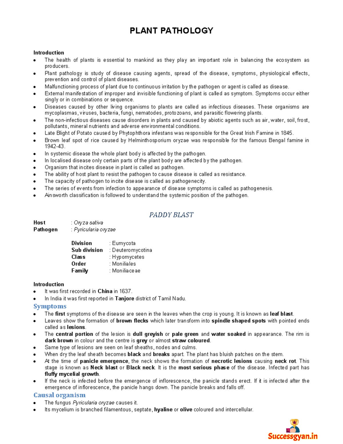Plant Pathology - PLANT PATHOLOGY Introduction The health of plants is ...