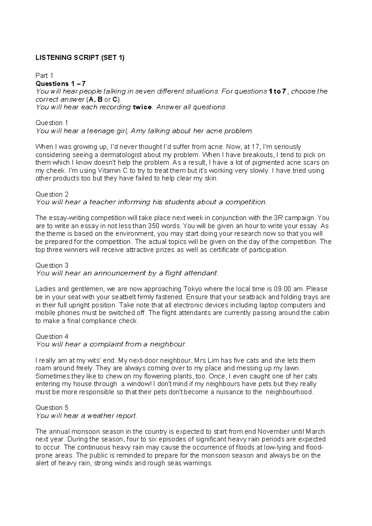 Transcript Listening Test Modul Paper Set 1 Listening Script Set 1