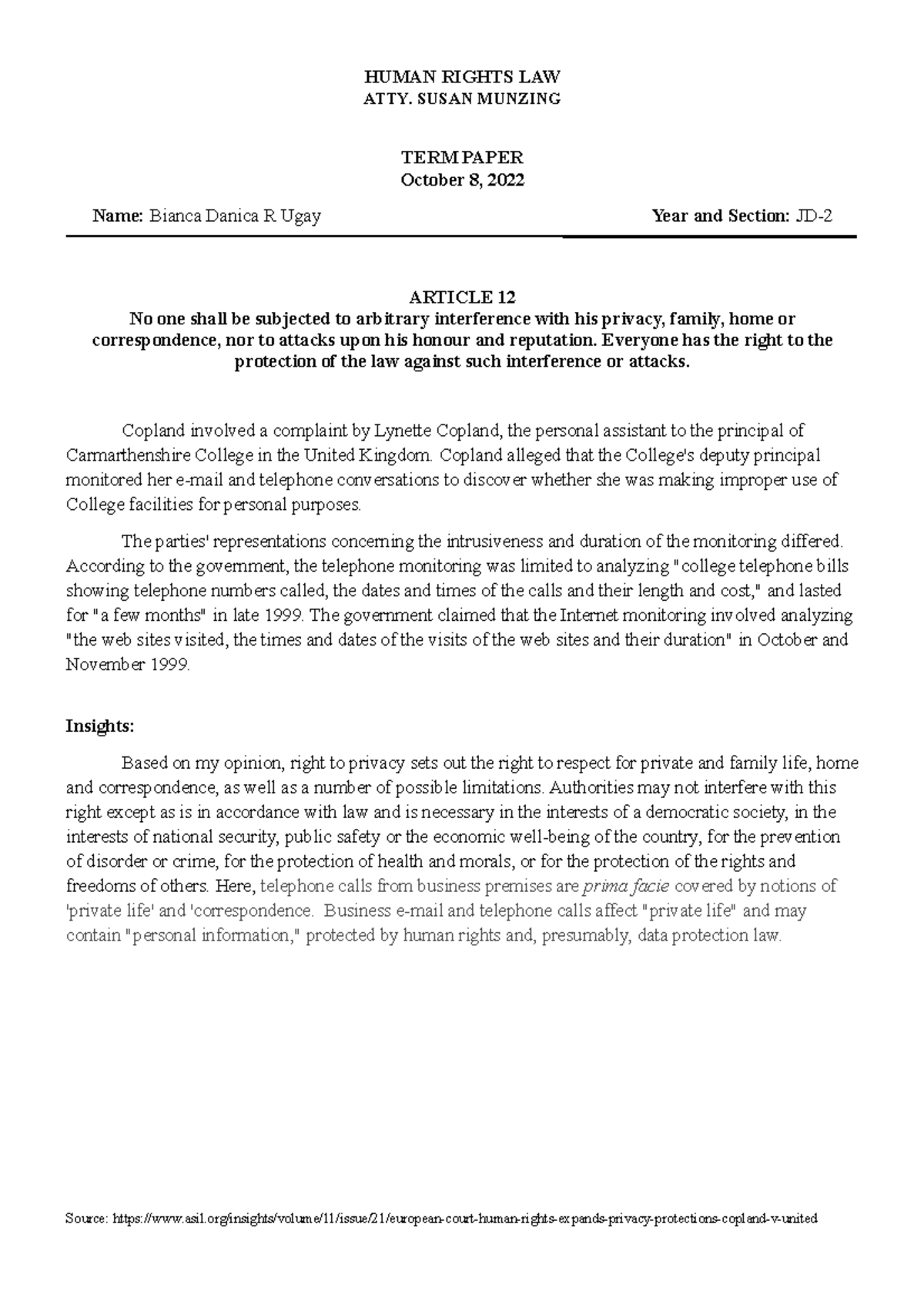 Human Rights LAW (Art. 12) - HUMAN RIGHTS LAW ATTY. SUSAN MUNZING TERM ...