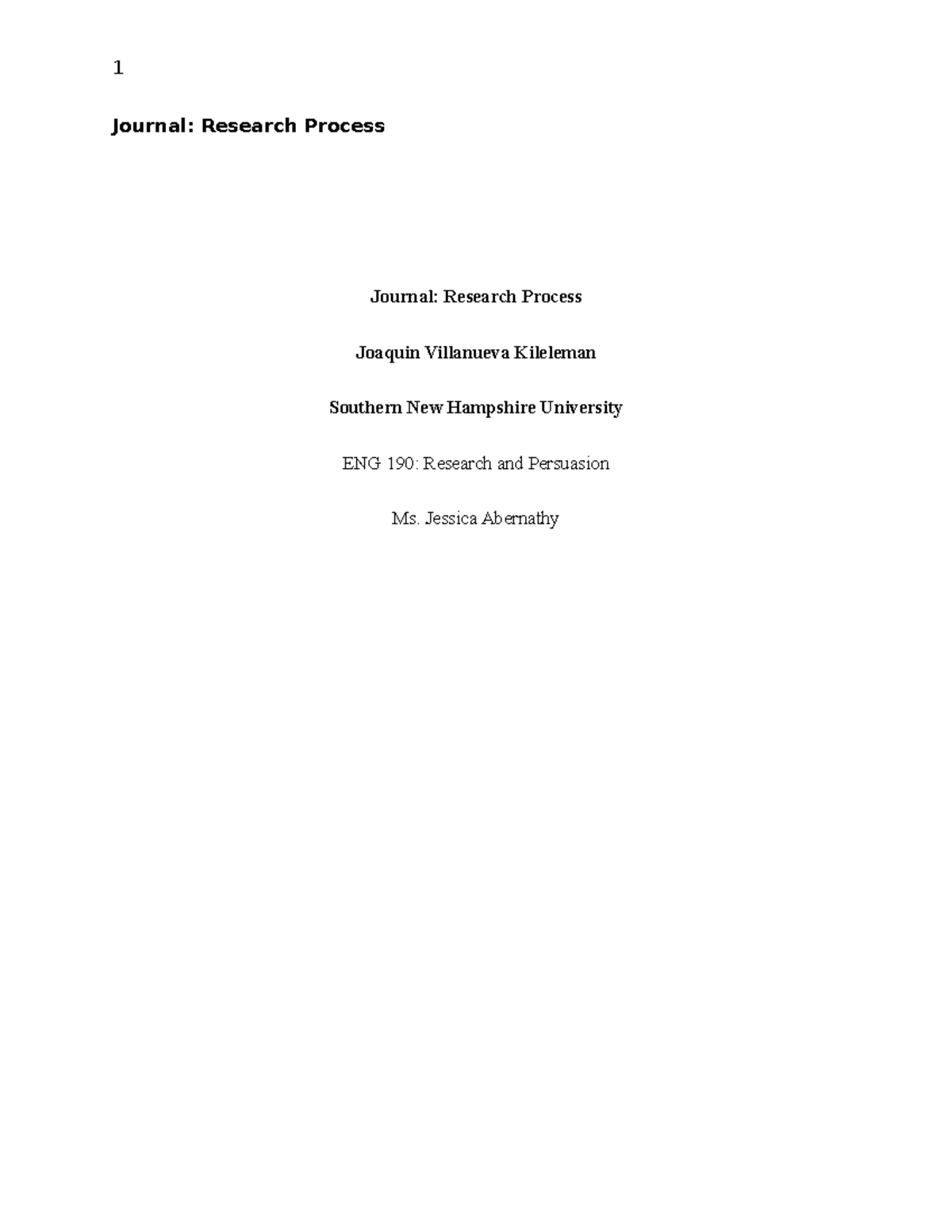 ENG 190 - Module Two - Journal - Journal: Research Process Journal ...