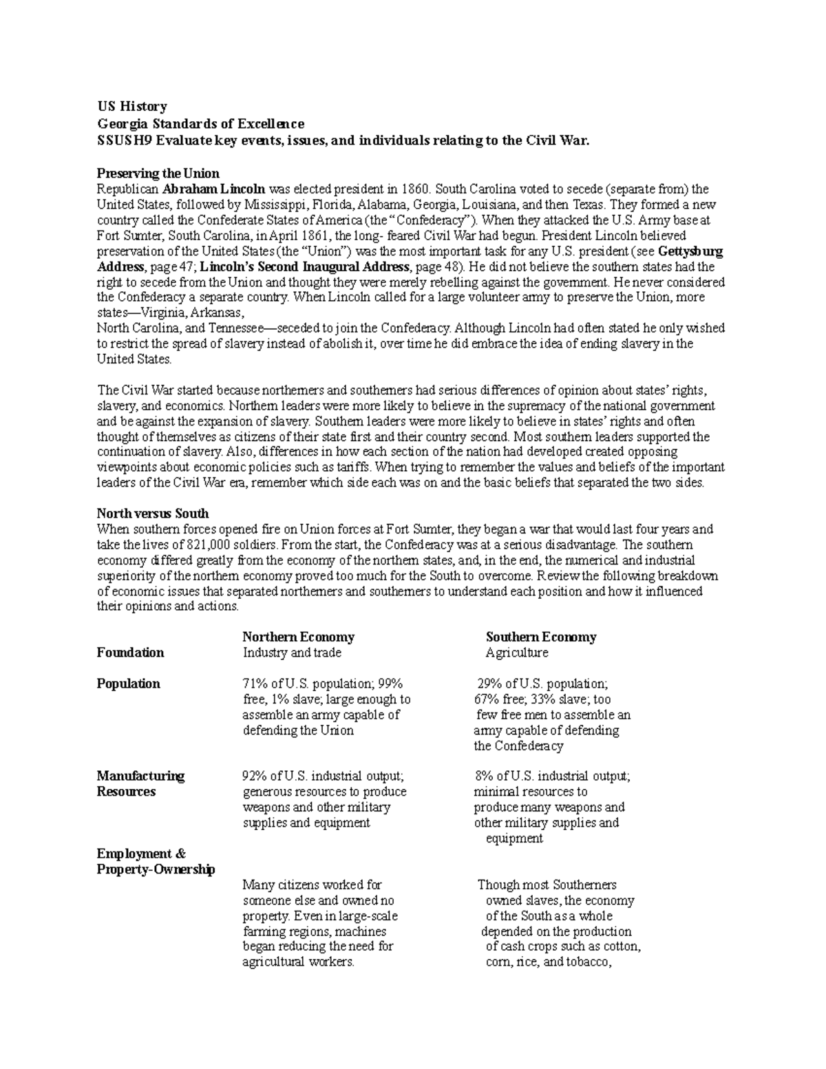 The Civil War EXPLAINED - US History Georgia Standards of Excellence ...