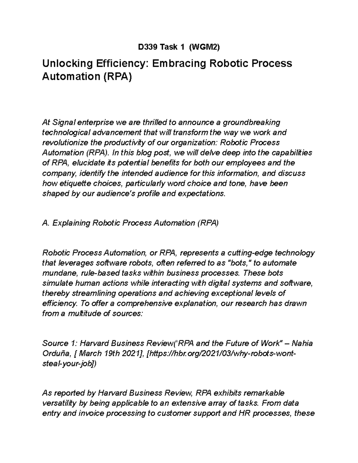D339 Task 1 Korede James Ogun - D339 Task 1 (WGM2) Unlocking Efficiency ...
