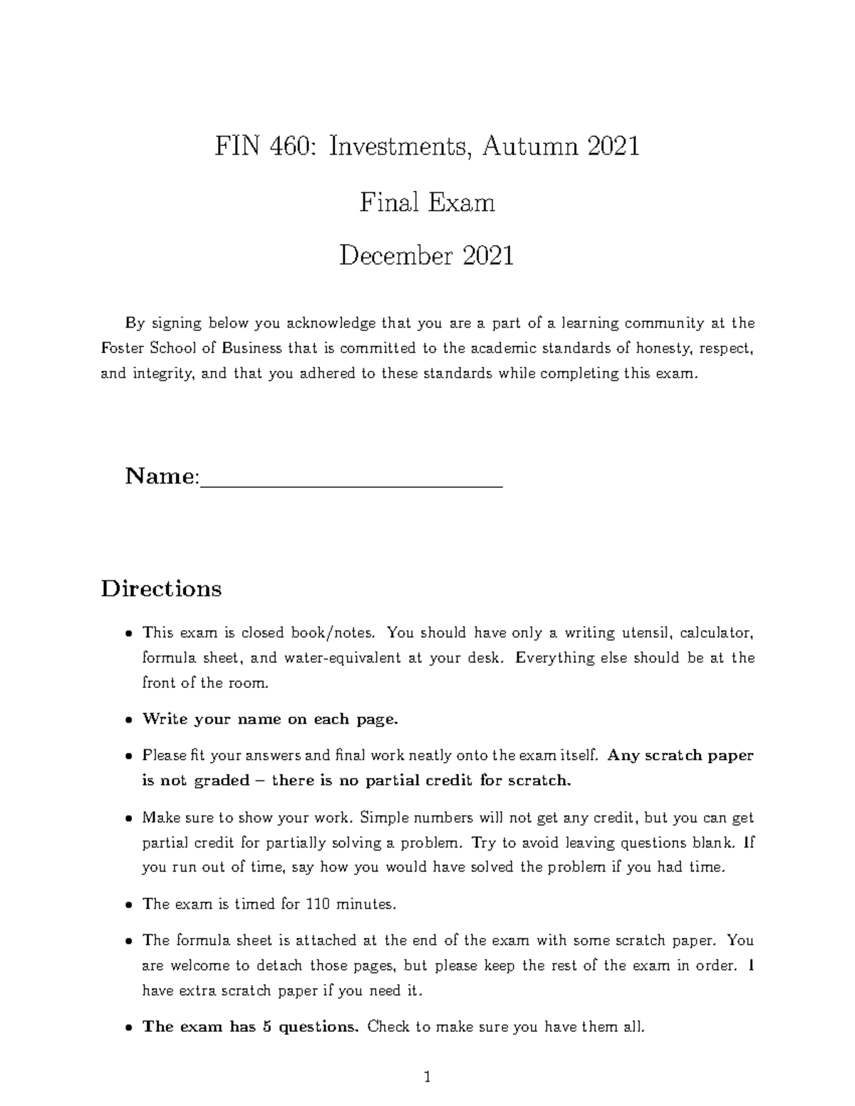 Final Exam 2021 FIN 460 - finance 460 practice exam. Great practice for ...