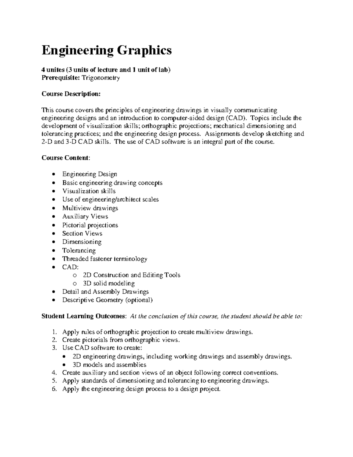 Engineering Graphics - Lecture notes 1 - Engineering Graphics 4 unites ...