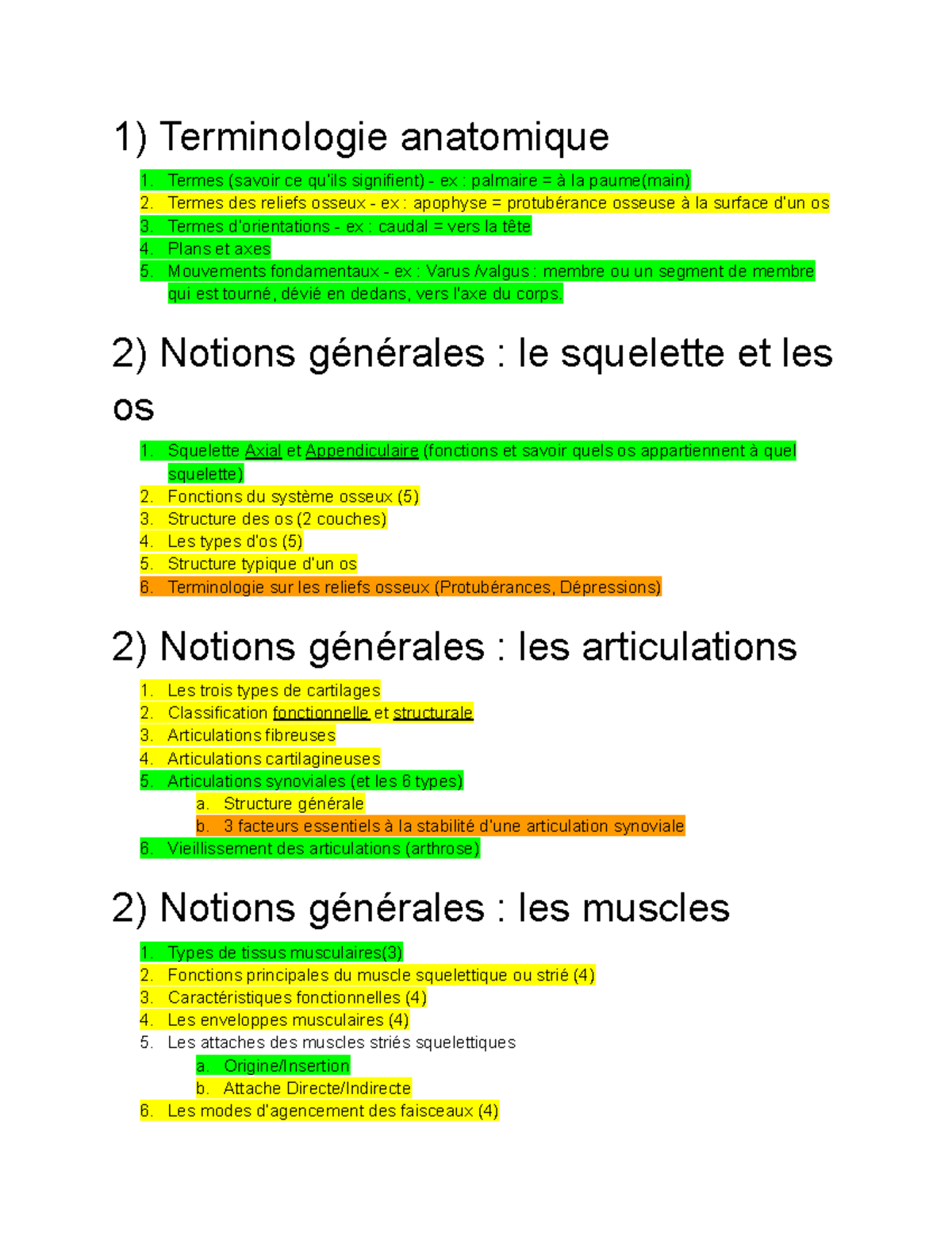 Révision Midterm Checklist - 1) Terminologie anatomique 1. Termes ...