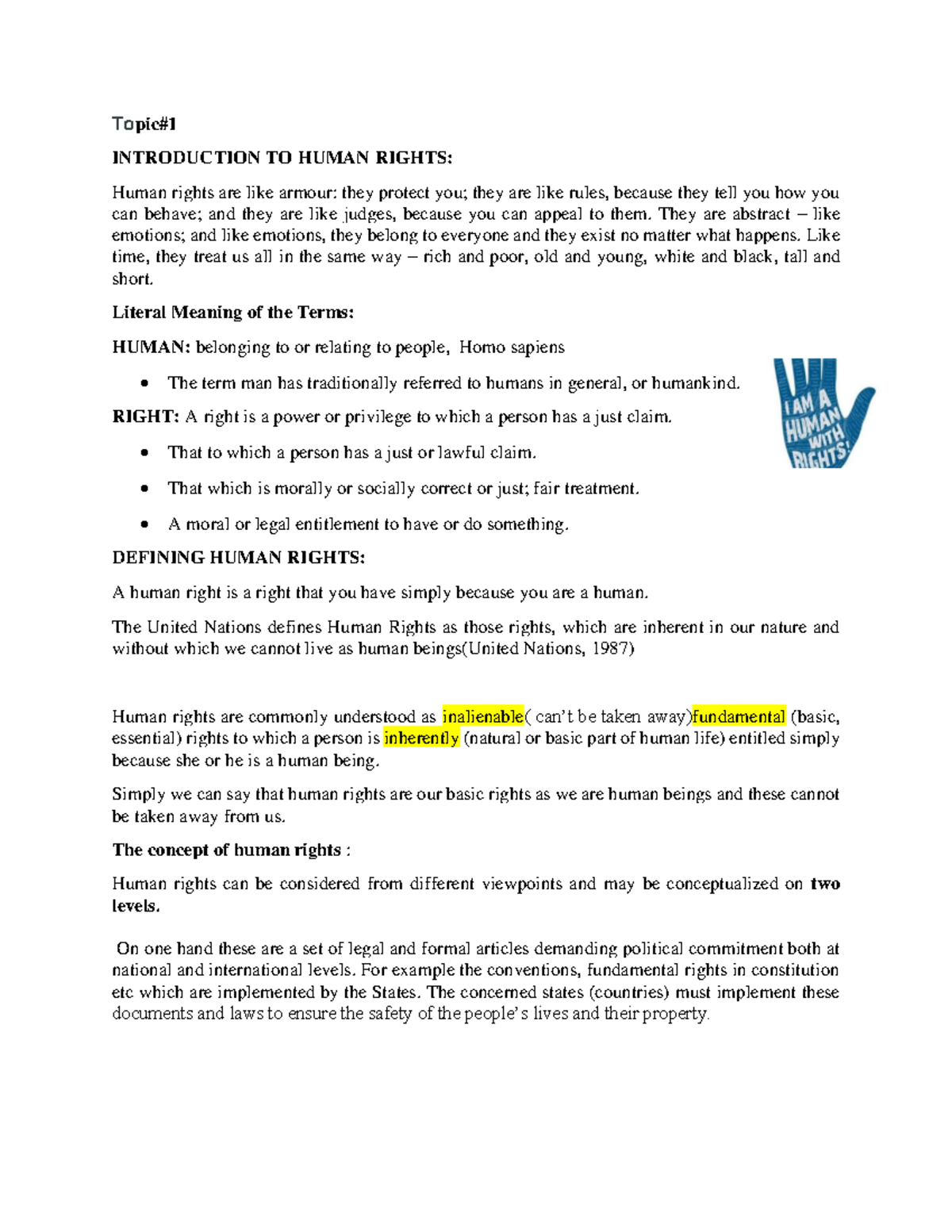 Lec-1 Introduction to Human Rights - Copy - Topic# INTRODUCTION TO ...
