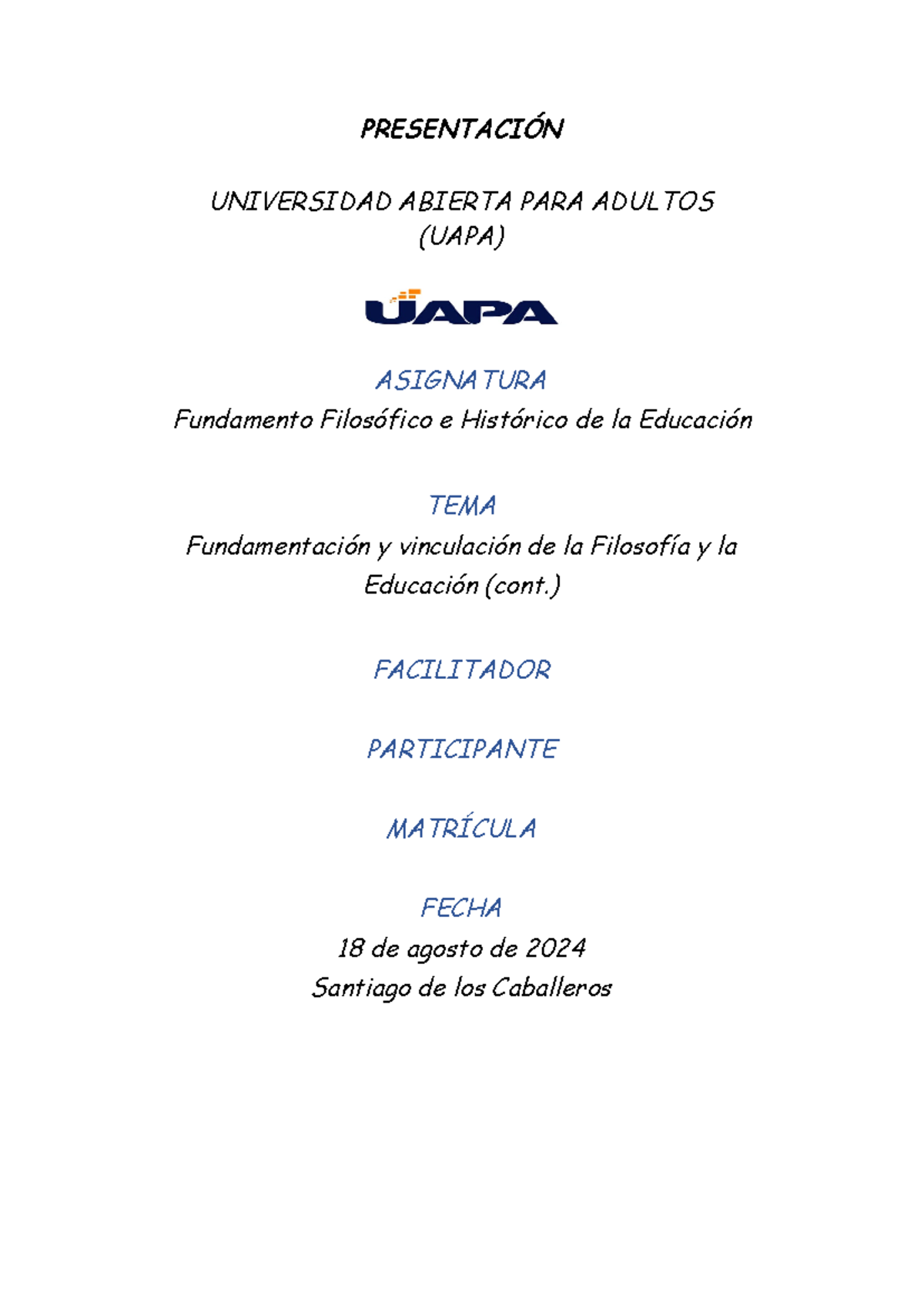 Tarea 2 de fundamentos f e h - PRESENTACIÓN UNIVERSIDAD ABIERTA PARA ...