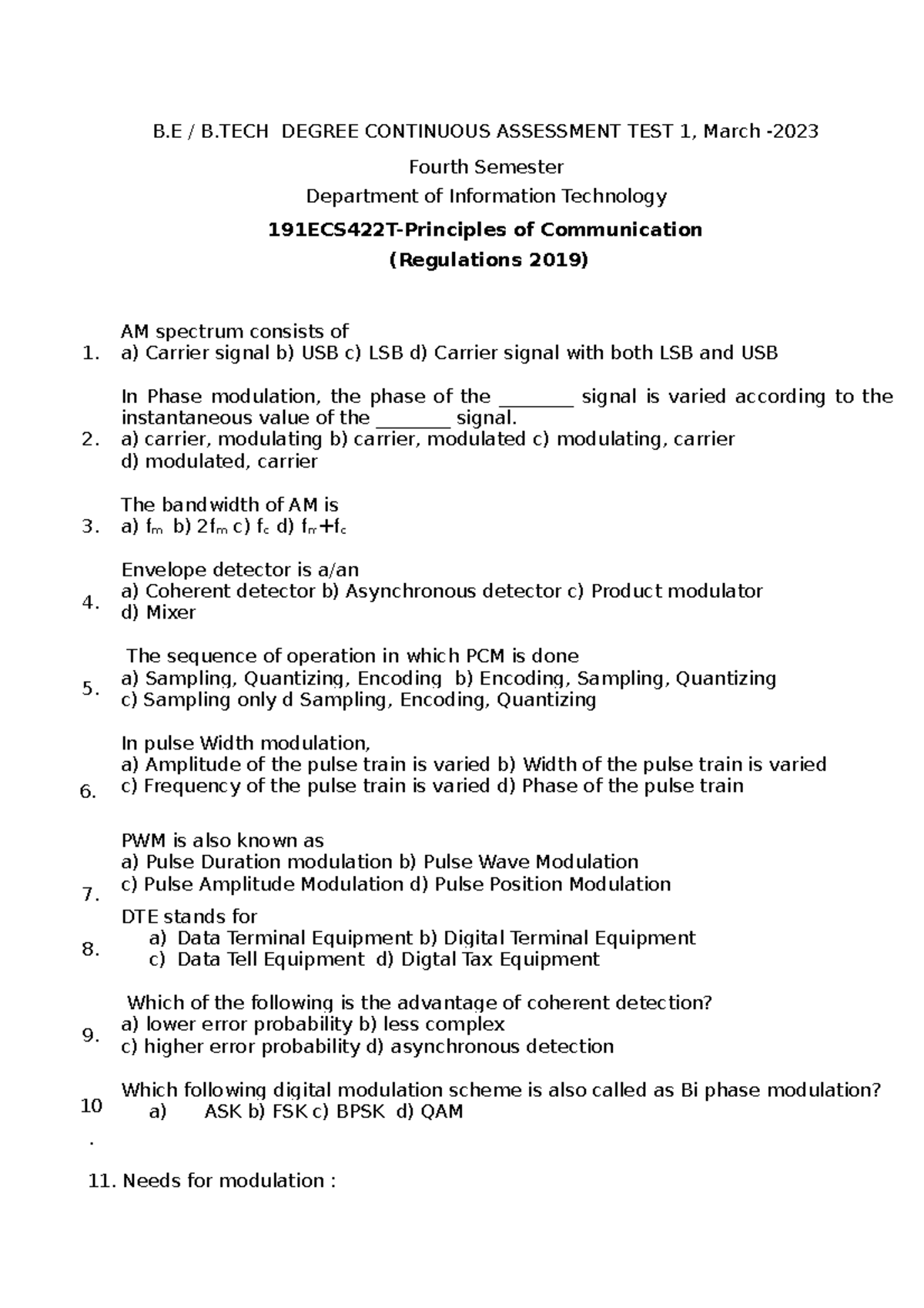 POC QB - Poc question bank - B / B DEGREE CONTINUOUS ASSESSMENT TEST 1 ...