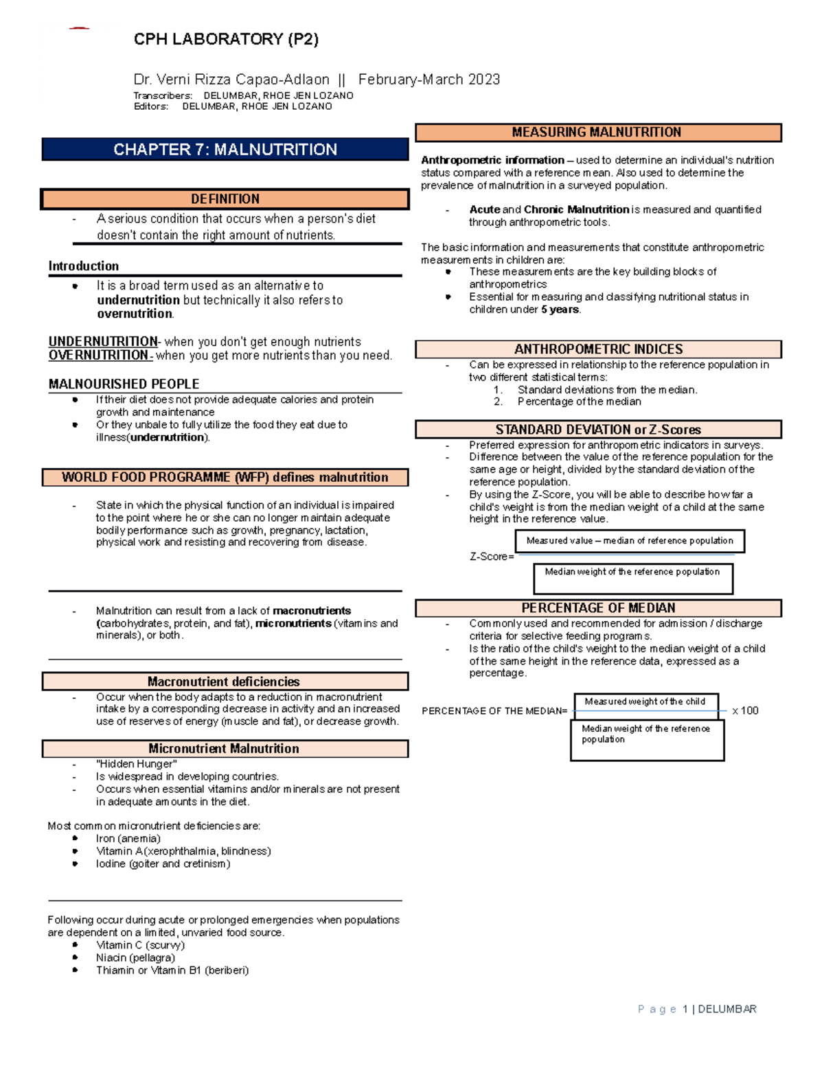 CPH Laboratory P2 - CPH LABORATORY (P2) Dr. Verni Rizza Capao-Adlaon ...