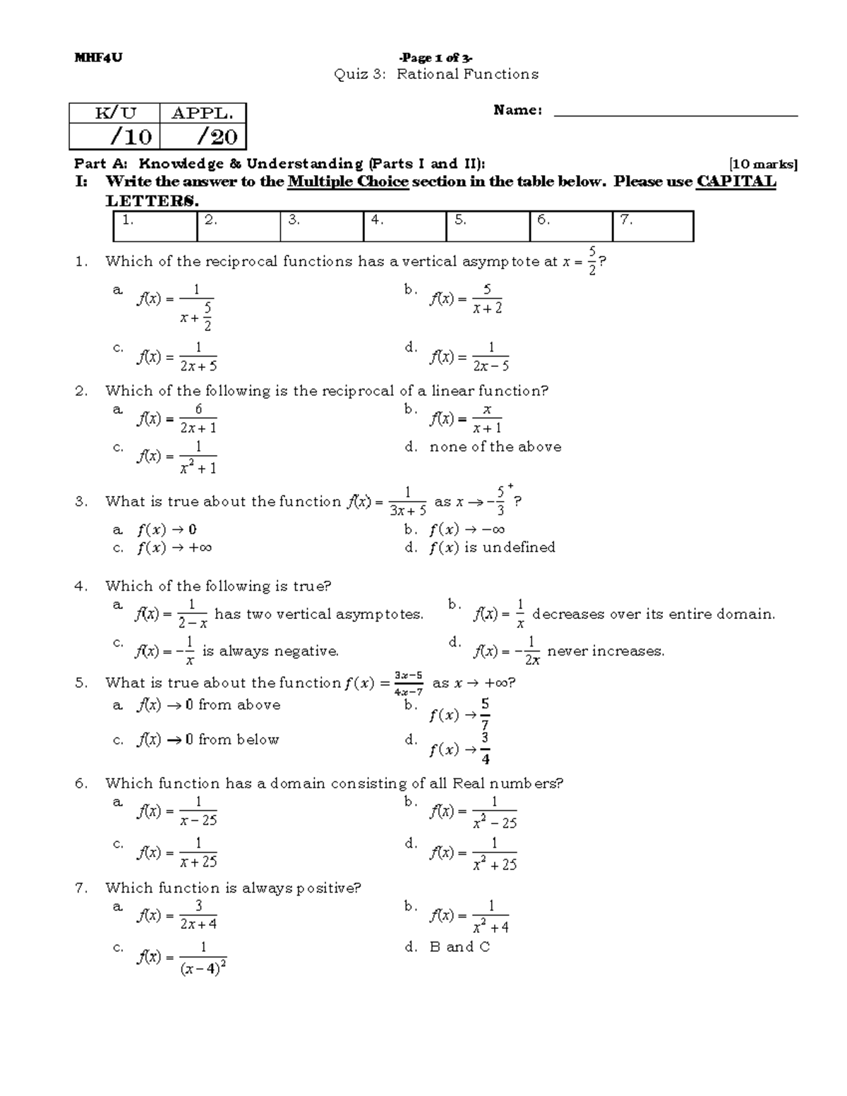 MHF4U Unit 3 Practice Quiz - MHF4U - Page 1 of 3 - Quiz 3: Rational ...