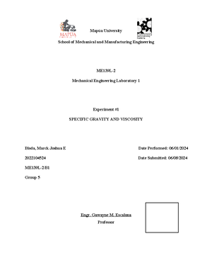 ME139L-3 Experiment 07 - MAPUA INSTITUTE OF TECHNOLOGY Department of ...