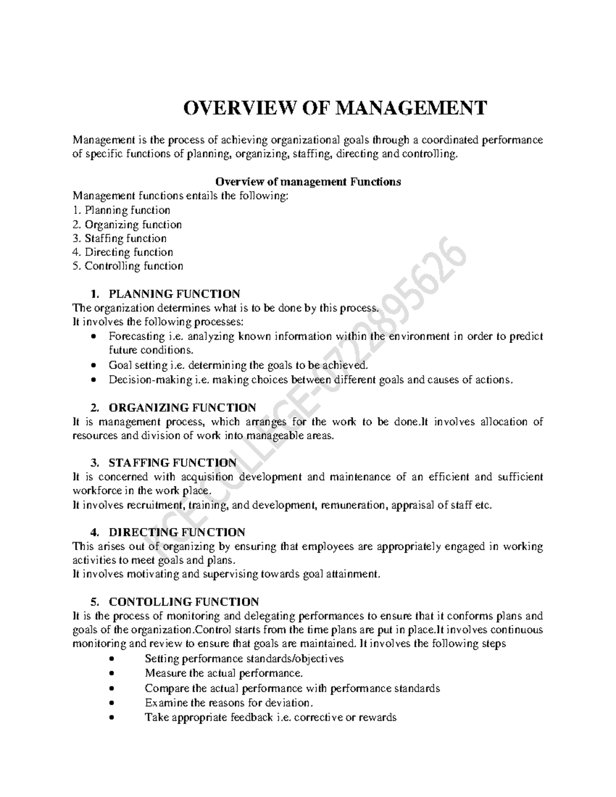 1 Overview OF Management - OVERVIEW OF MANAGEMENT Management is the ...