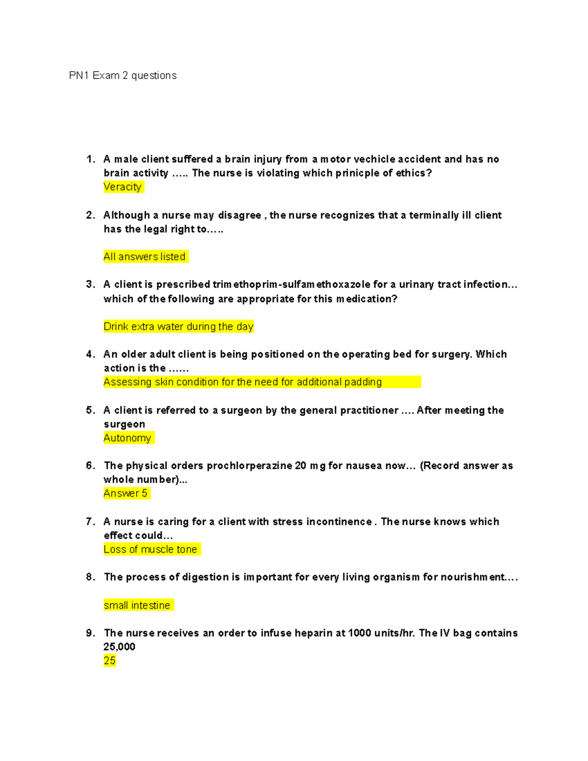 PN1 Exam 2 questions 1 - PN 1 exam 2 study guide - PN1 Exam 2 questions ...