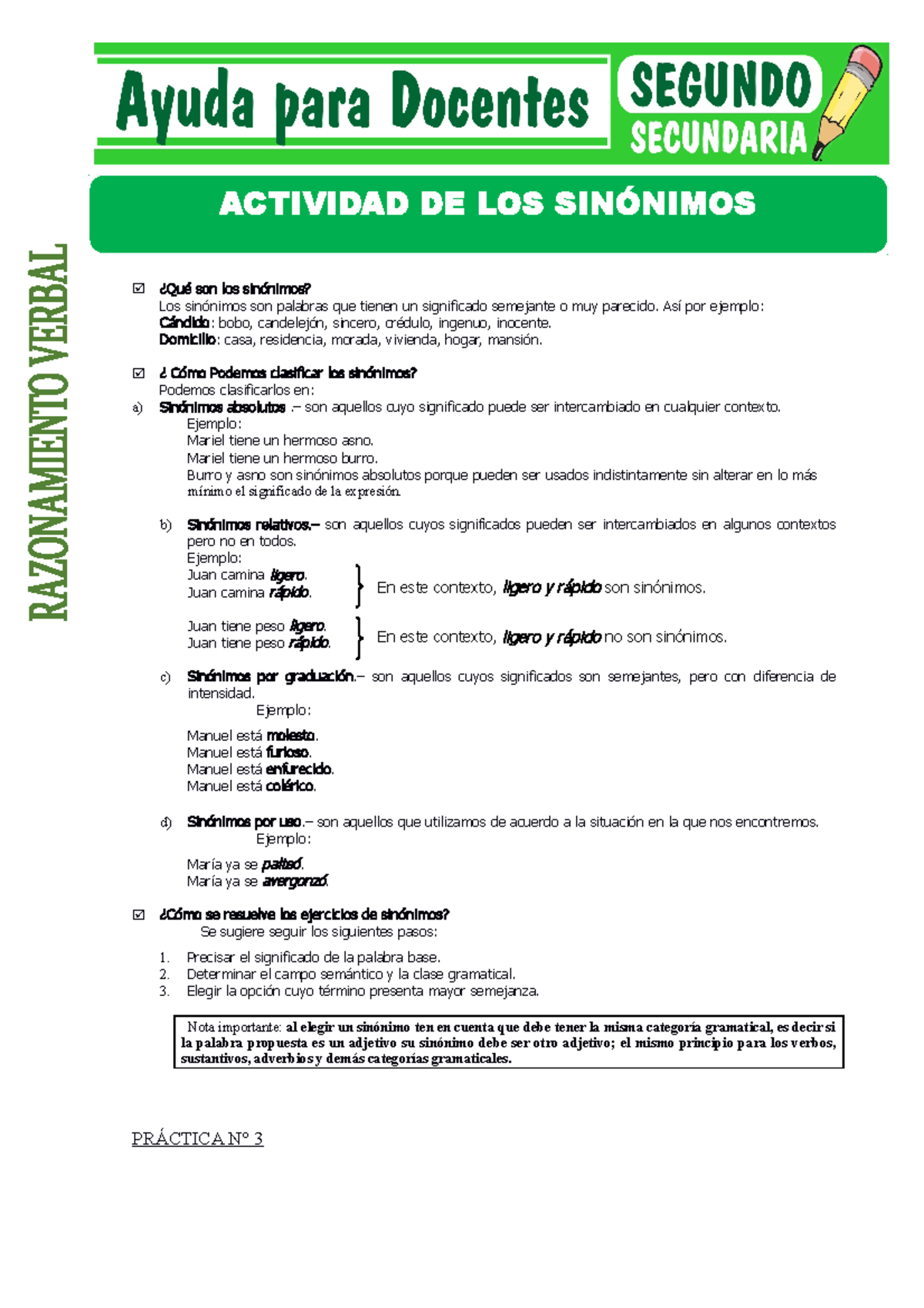 Actividad de Los Sinonimos Para Segundo de Secundaria - ¿Qué son los ...