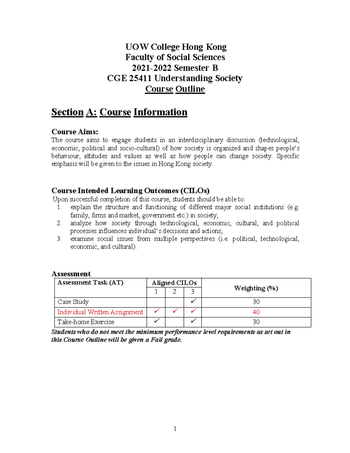 Course Outline-Understanding Society - UOW College Hong Kong Faculty of ...