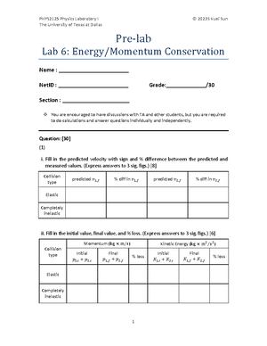 Lab05 Pre-lab - mechanics lab #5 pre-lab - PHYS2125 Physics Laboratory ...