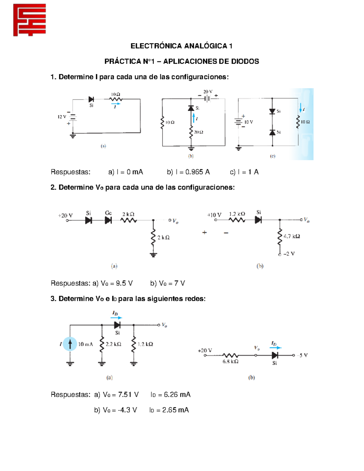 Práctica N°1 - Practica - ELECTRÓNICA ANALÓGICA 1 PRÁCTICA N°1 ...