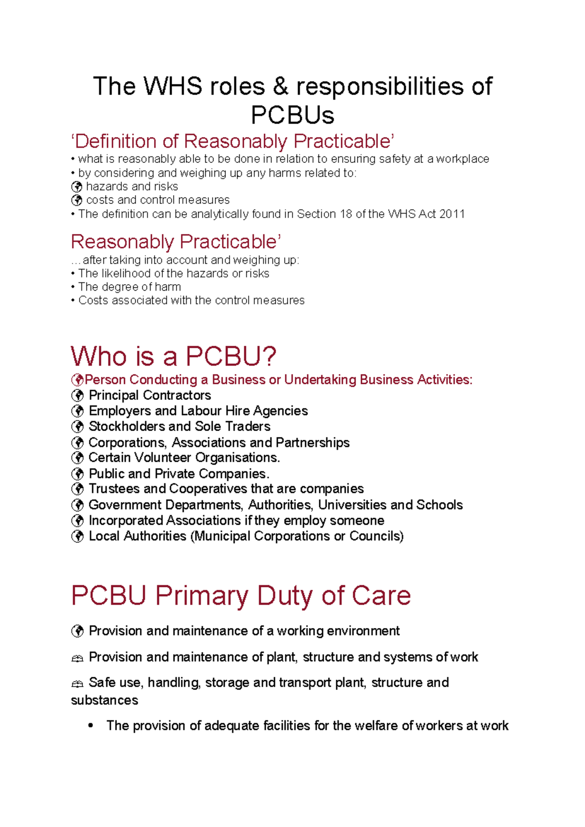 Work safety 3 - 3.1 - The WHS roles & responsibilities of PCBUs ...