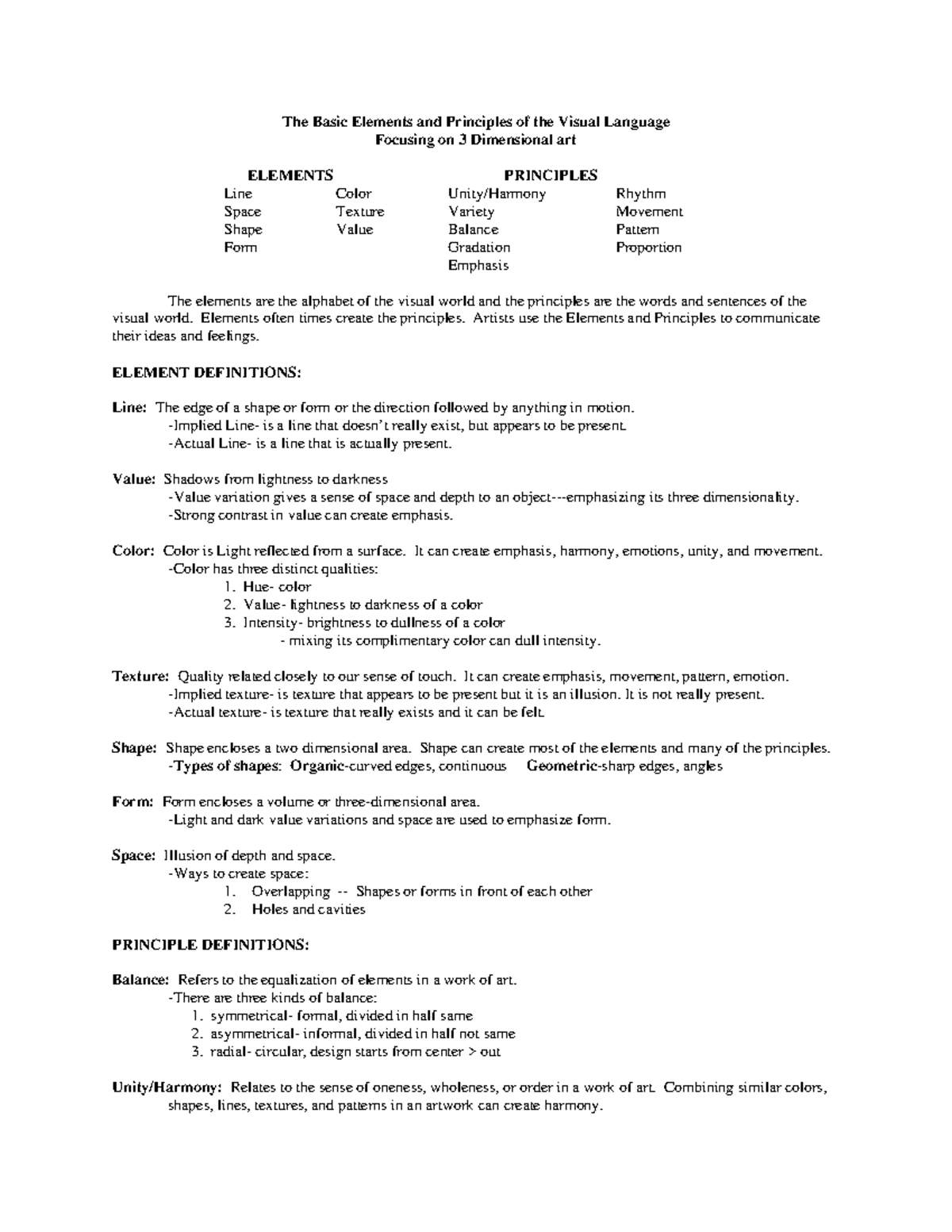 Basic Elements Principles of the Visual Language - The Basic Elements ...