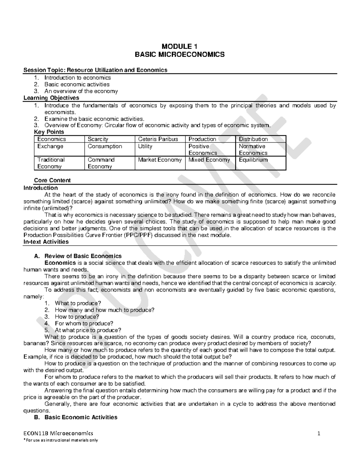 ECON11B Module 1 a062e45abb2cea07ffbfd 1dad521ae34 - ECON11B Microeconomics 1 MODULE 1 BASIC ...