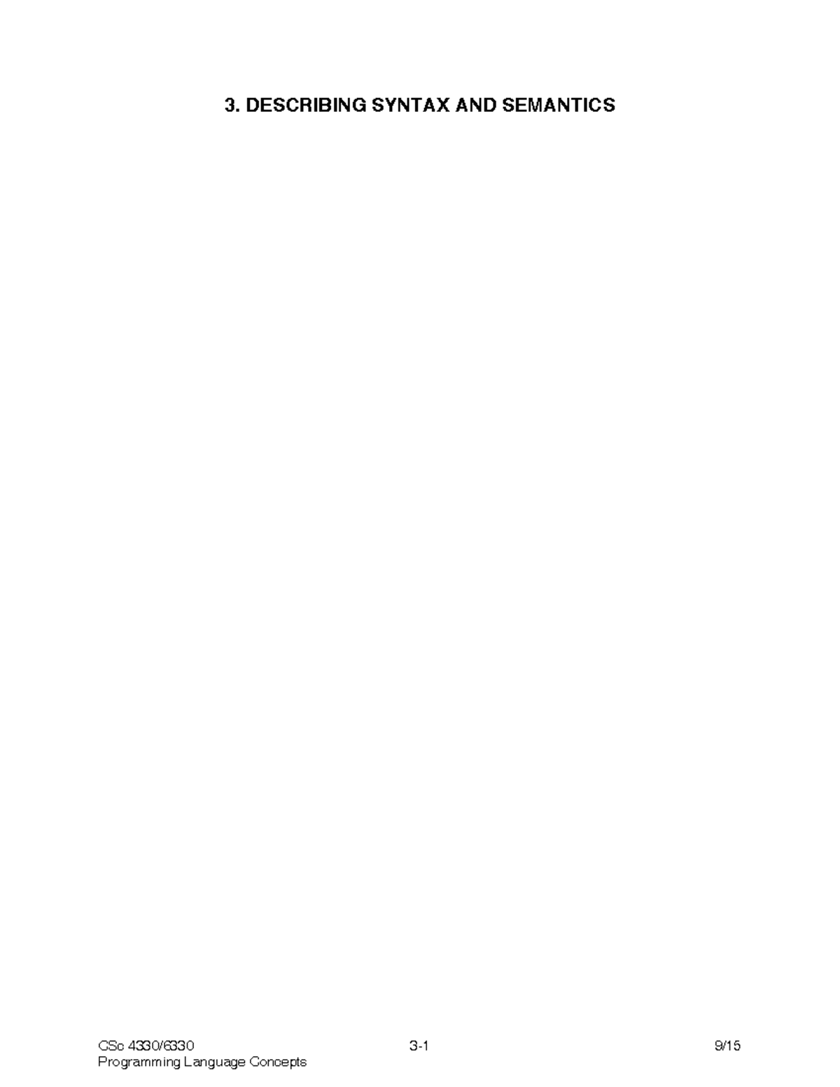C03 - read - CSc 4330/6330 3-1 9/ 3. DESCRIBING SYNTAX AND SEMANTICS ...