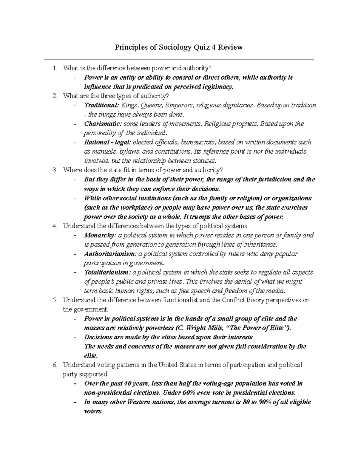 SYG2000 Principles of Sociology Quiz 4 Review - Principles of Sociology ...