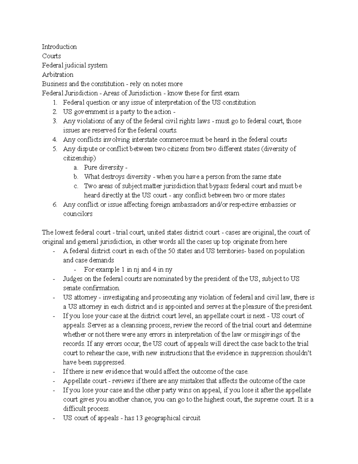 Legal 20 Lecture Notes - Introduction Courts Federal judicial system ...