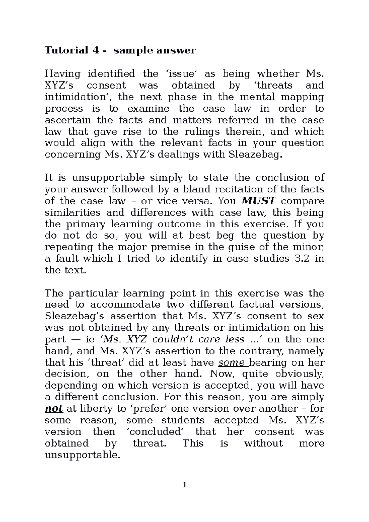 Tute 4 - sample answer - Tutorial 4 - sample answer Having identified ...