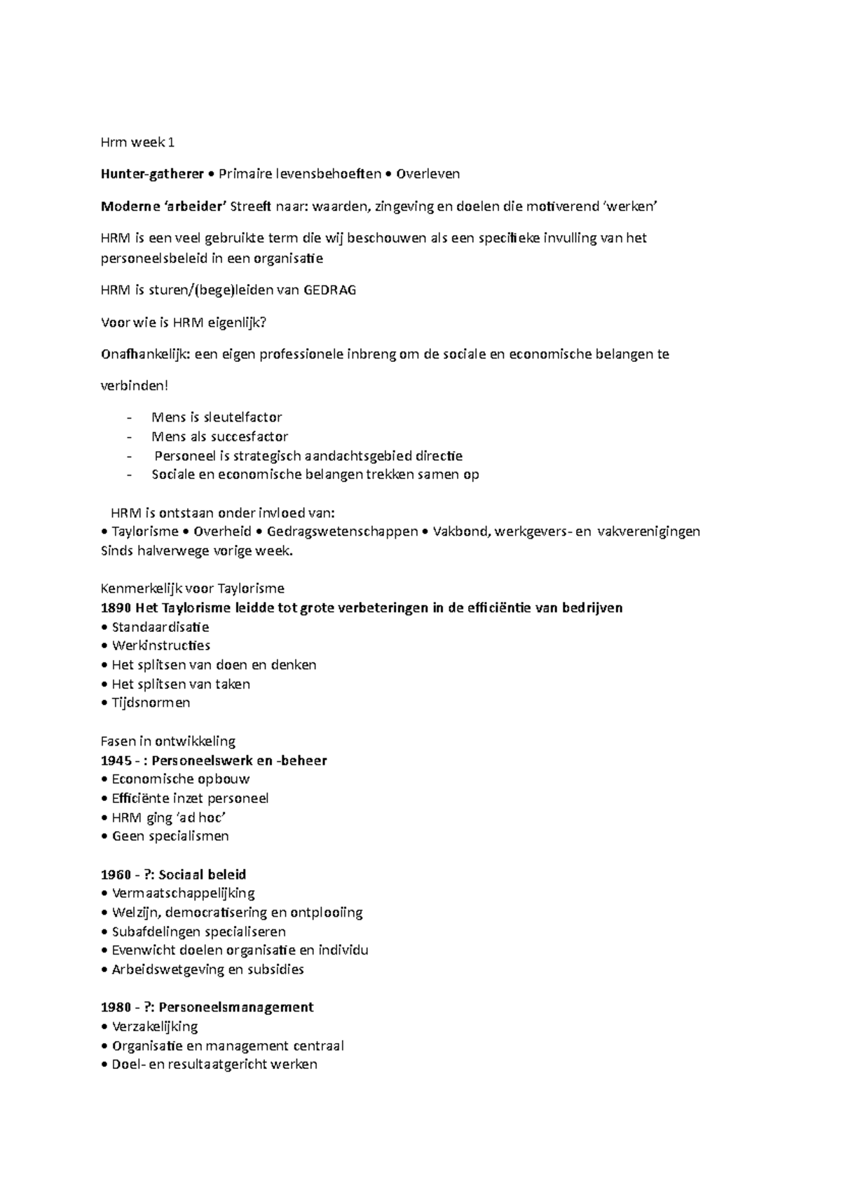 Hrm Samenvatting Hrm Hrm Week 1 Hunter Gatherer • Primaire
