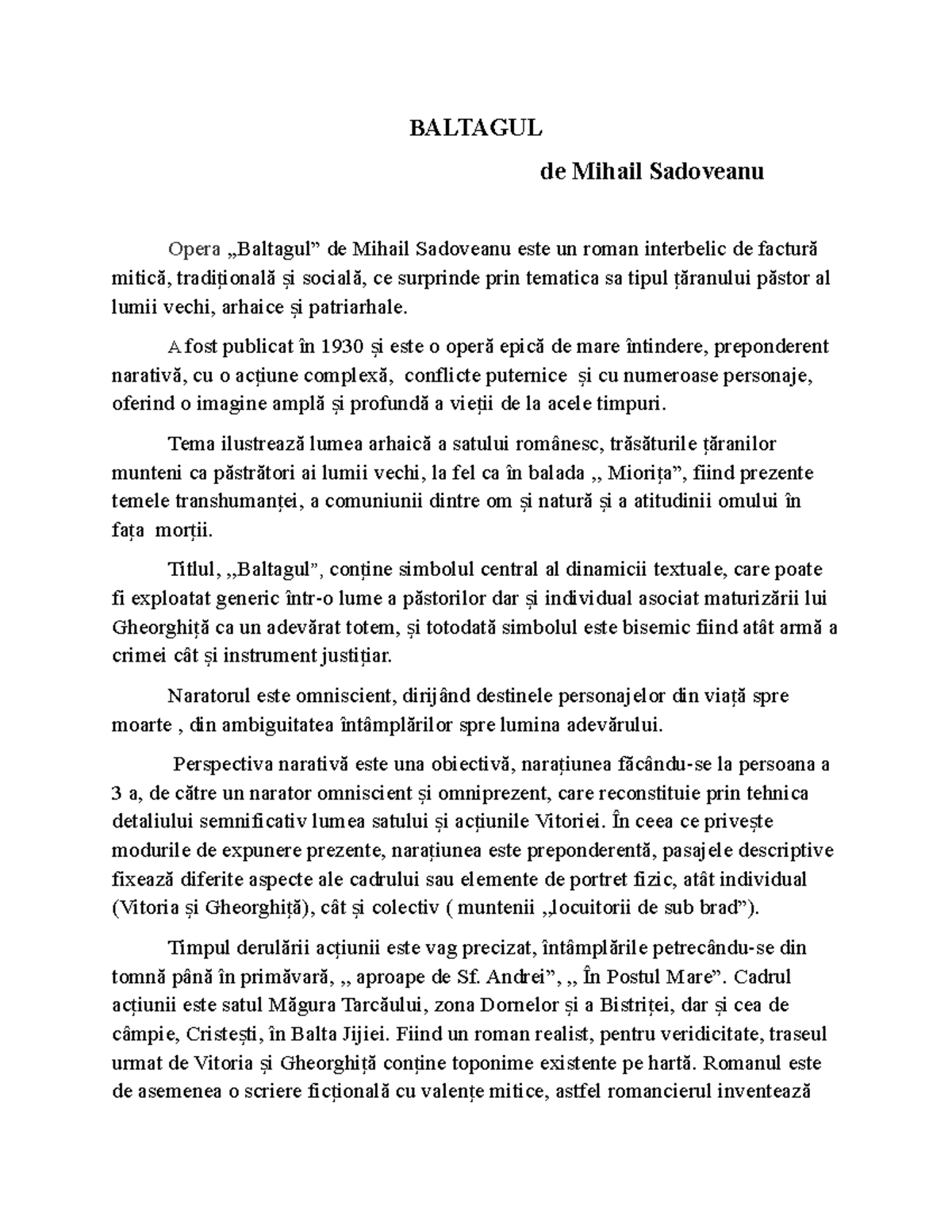 Baltagul - Eseu bac - BALTAGUL de Mihail Sadoveanu Opera ,,Baltagul” de ...