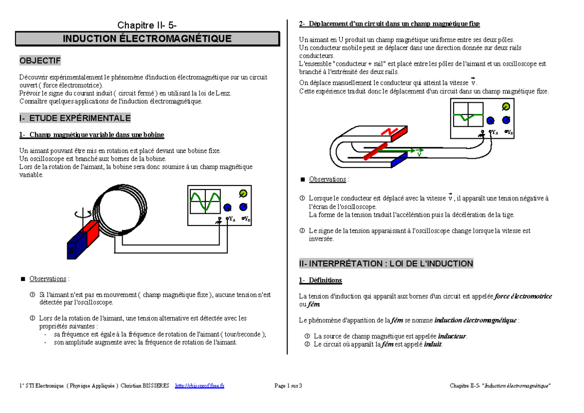 Induction - zusammenfassung - 1° STI Electronique ( Physique Appliquée ...