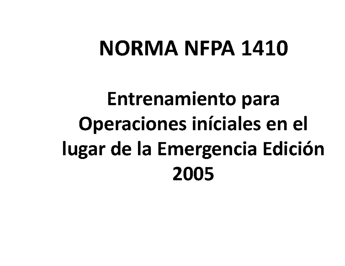 NFPA 1410 Entrenamiento PARA Operaciones Iniciales - NORMA NFPA ...