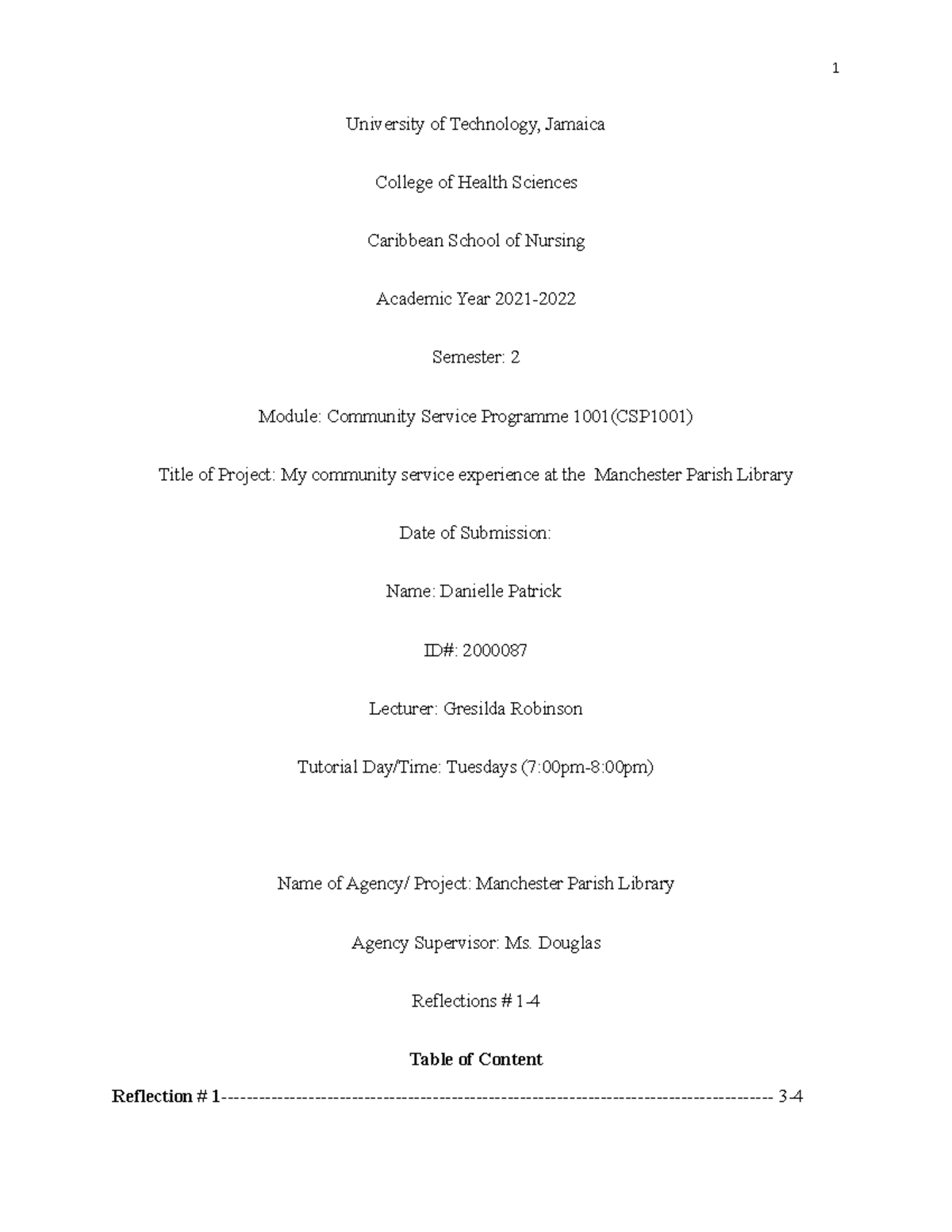 Danielle Patrick CSP Project Reflections - University of Technology ...