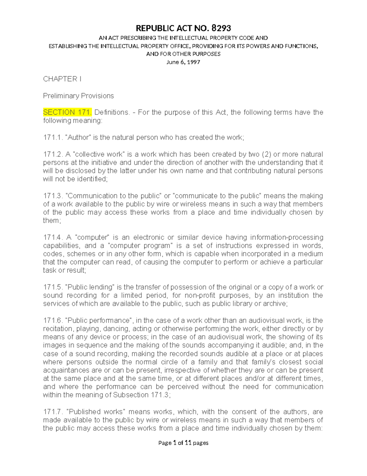 RA 8293 - Intellectual Property - AN ACT PRESCRIBING THE INTELLECTUAL ...