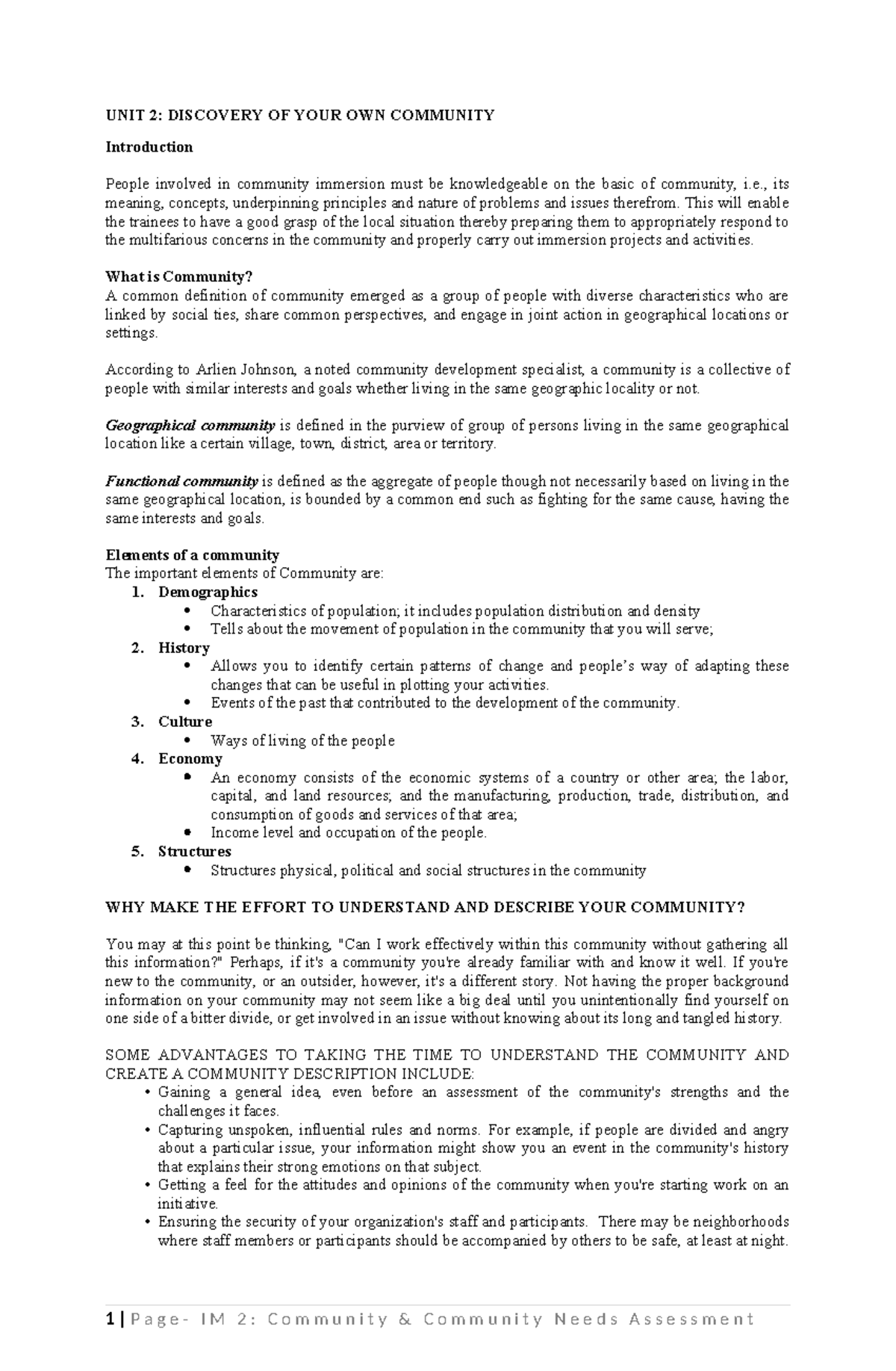 IM-2-Community-and-Community-Needs-Assessment - UNIT 2: DISCOVERY OF ...